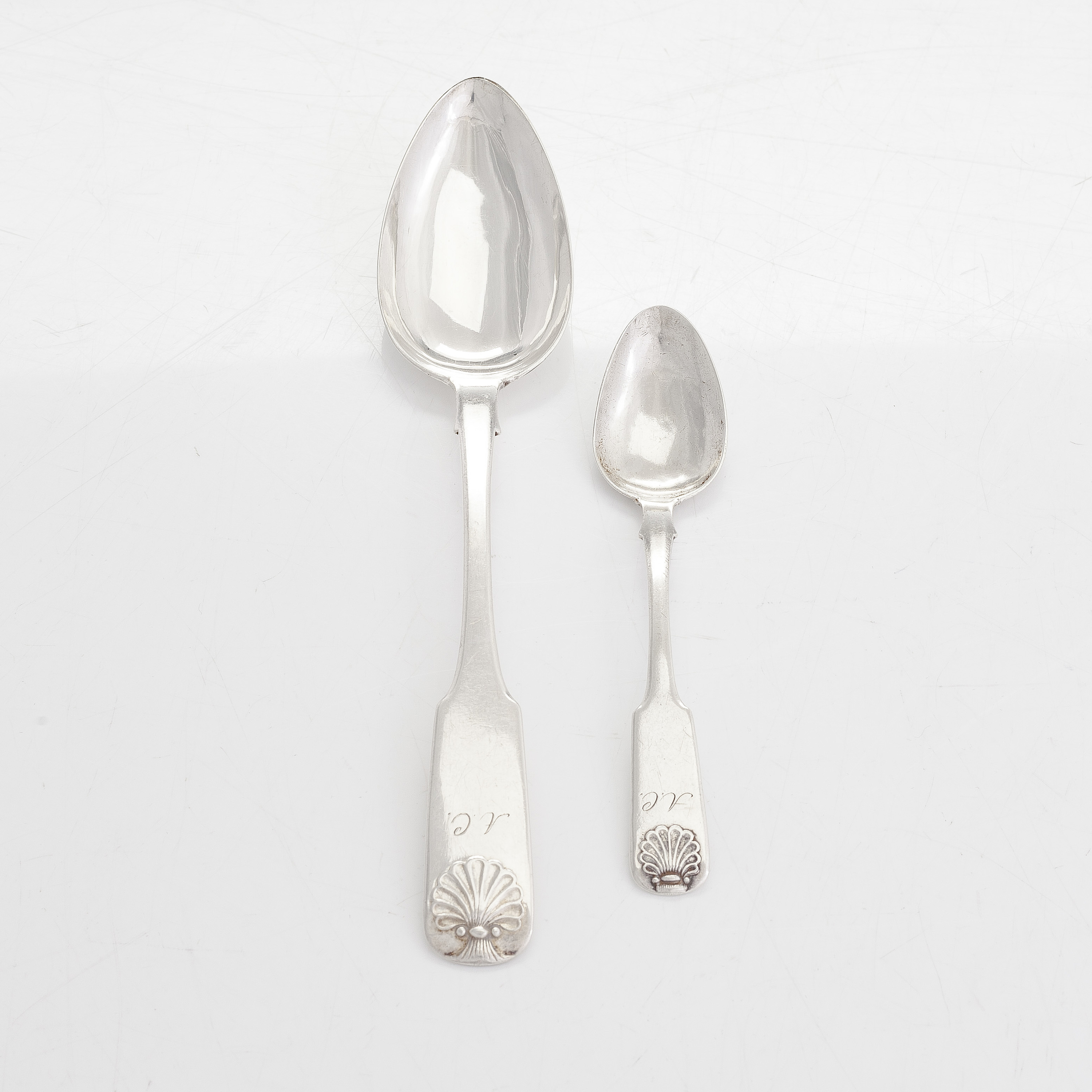 Gustaf Adolf Strömbäck, skedar, 18 st, silver, "Musslan", Helsingfors ...