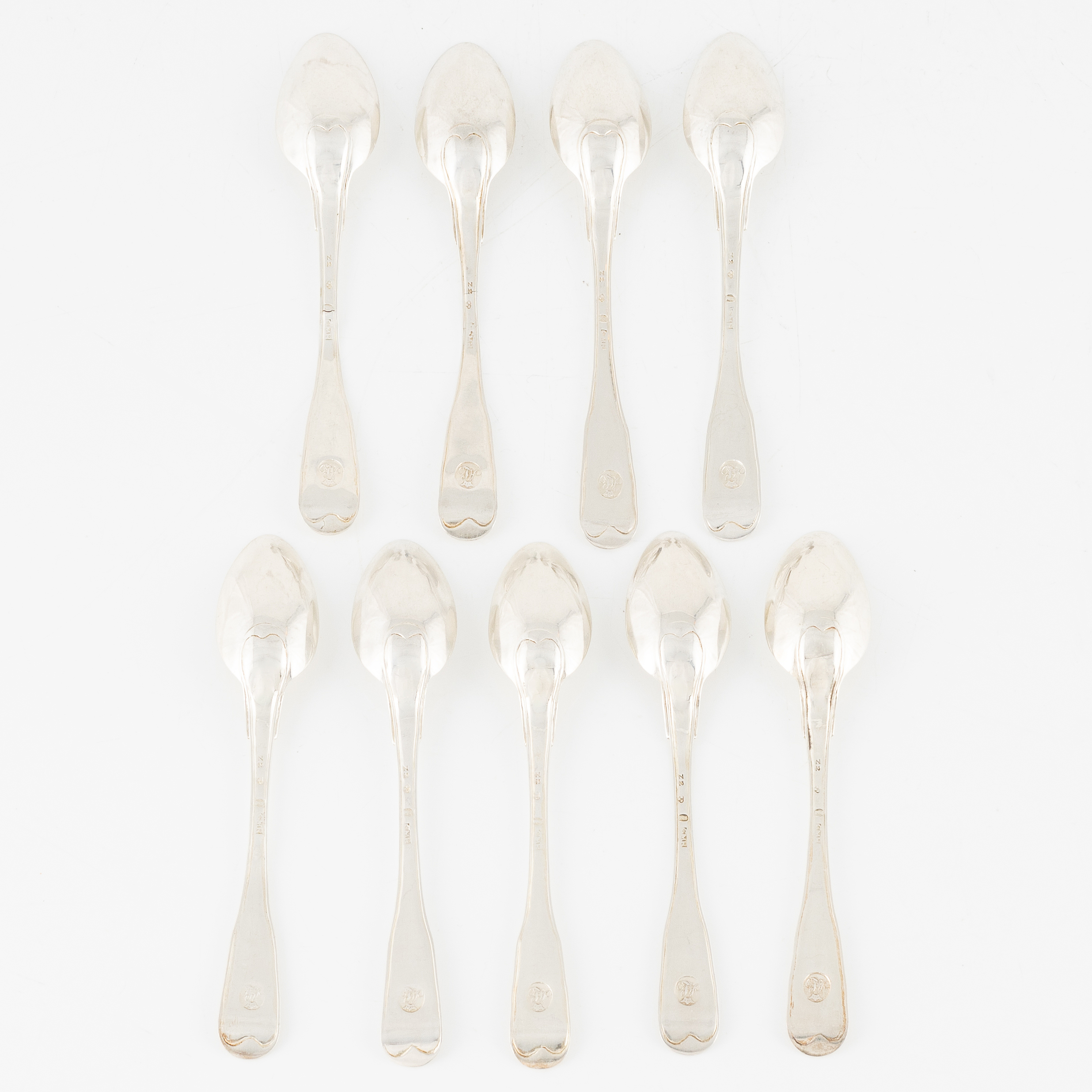 Nine silver tea spoons, Carl Magnus Ryberg, Stockholm, 1806. - Bukowskis