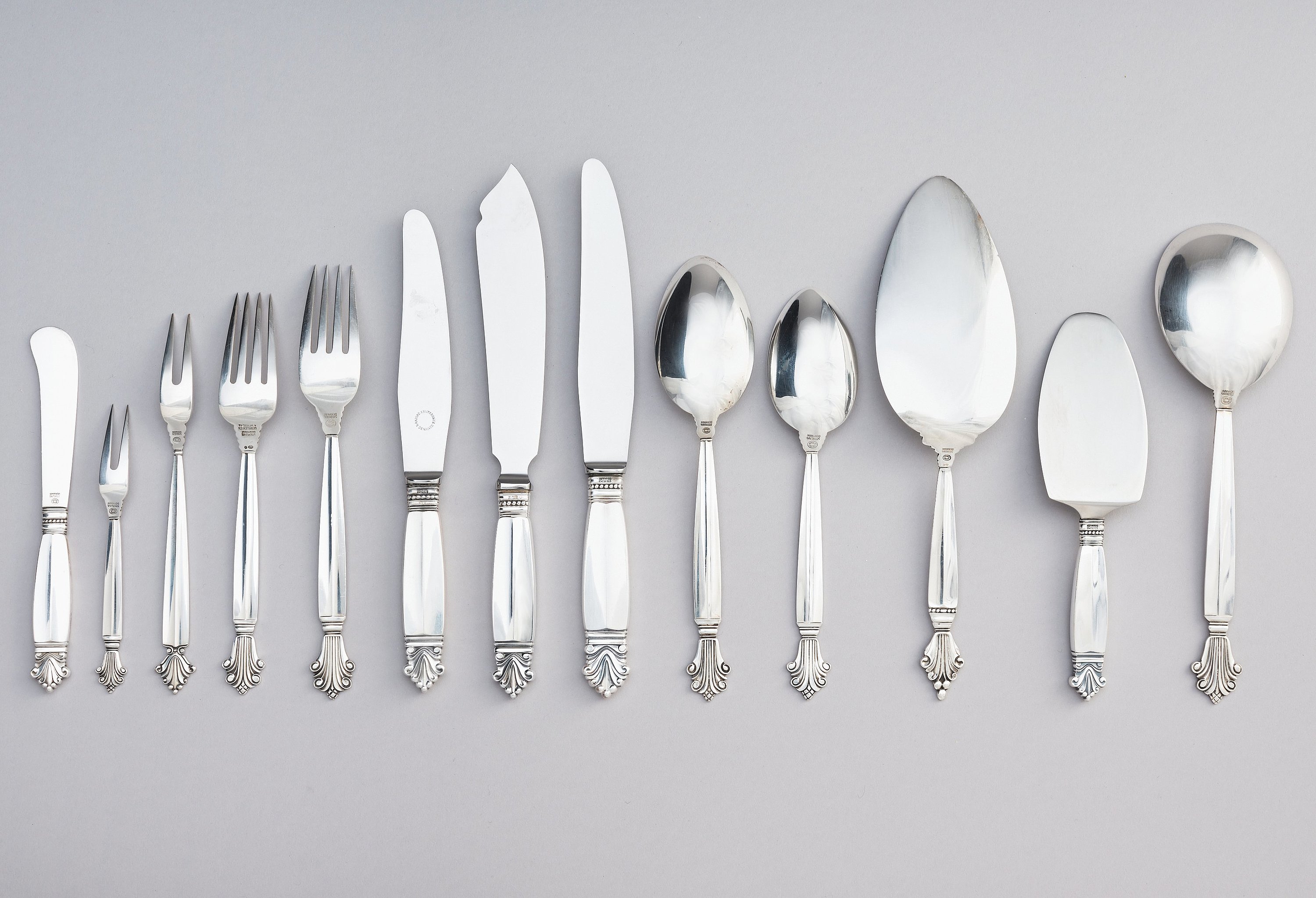 Johan Rohde, a set of 90 pcs of 'Acanthus' sterling and stainless steel ...