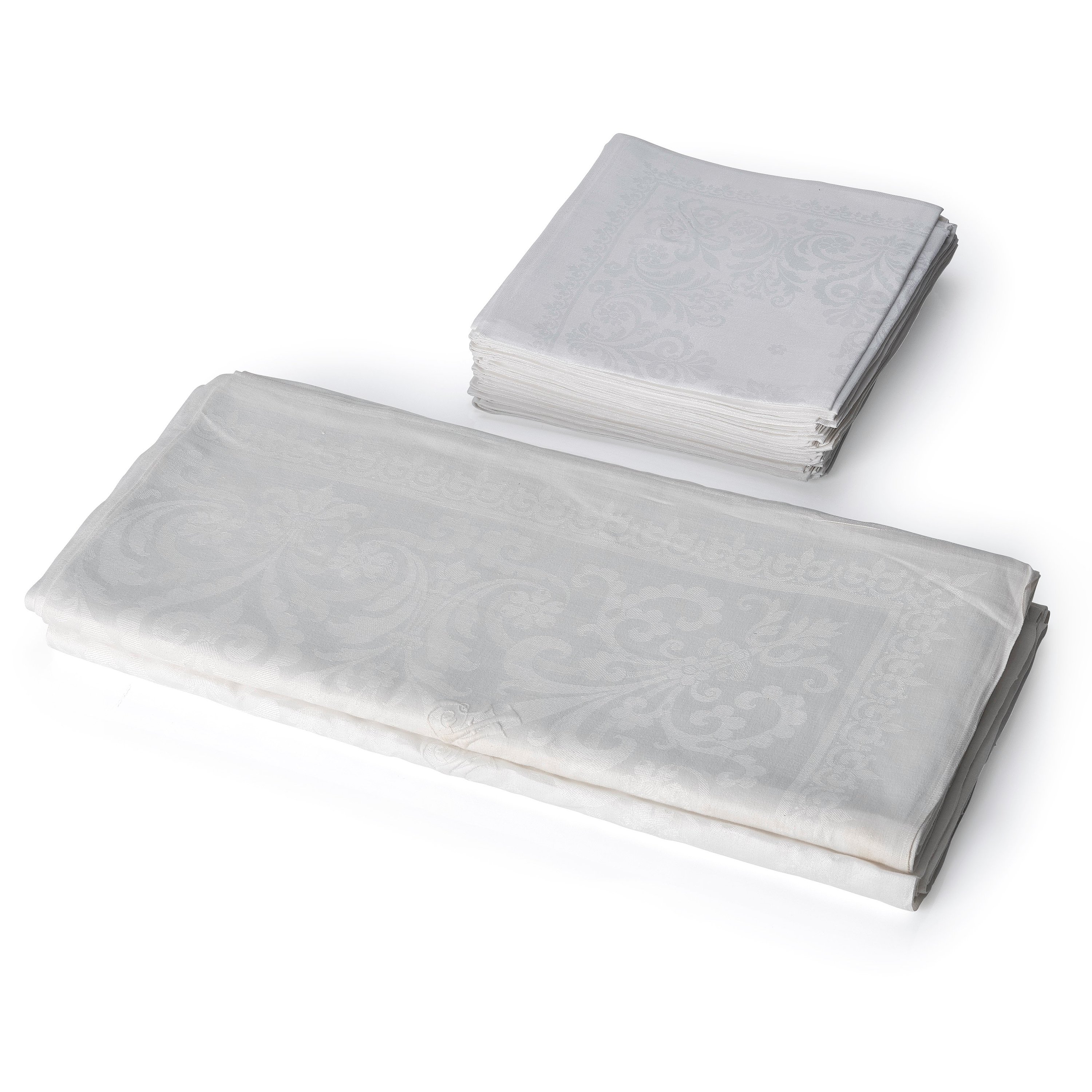 2 tablecloths and 23 napkins, linen damask, ca 325 x 180 cm and 59 x 64 ...