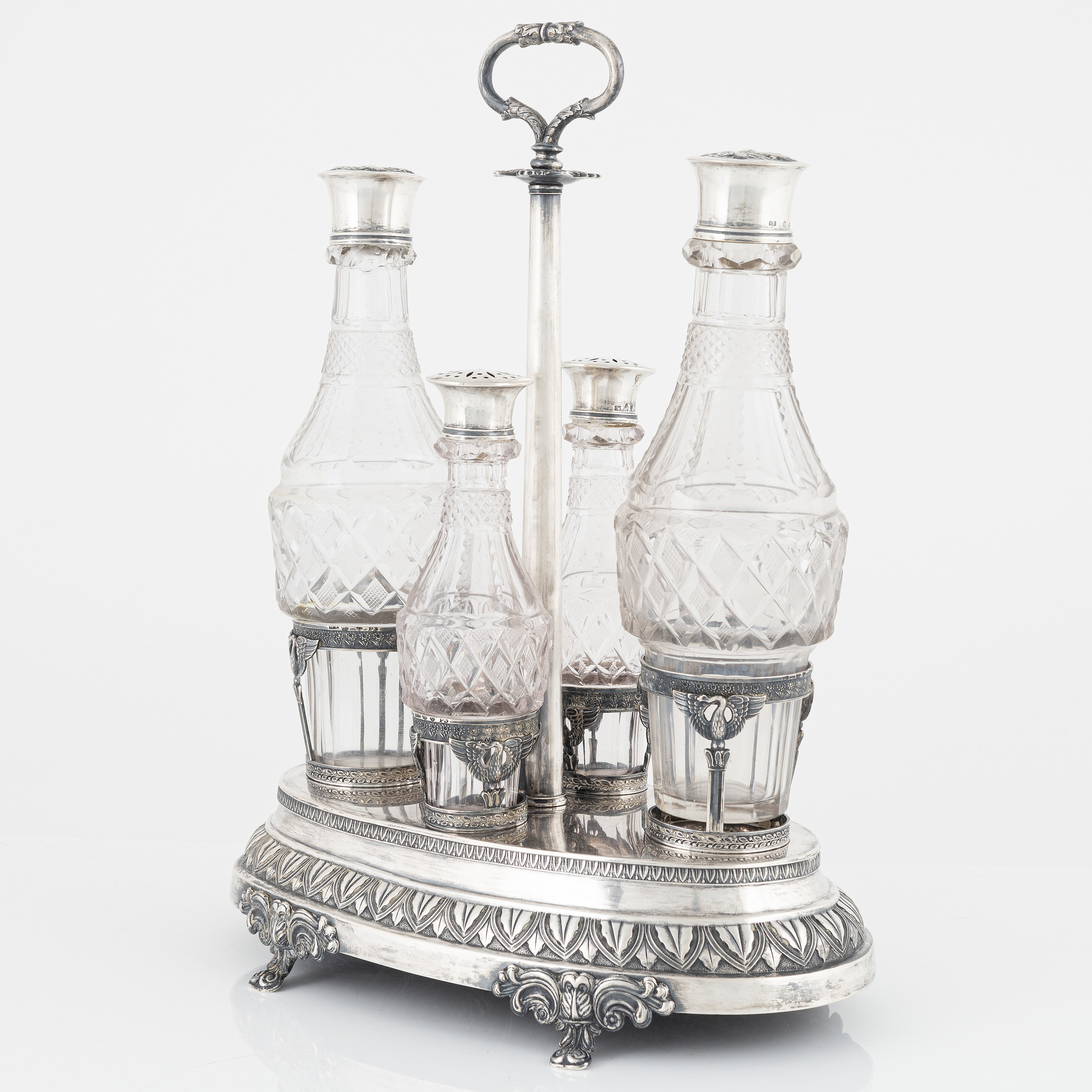 A Swedish Silver and Glass Table Centerpiece, mark of Gustaf Folcker ...