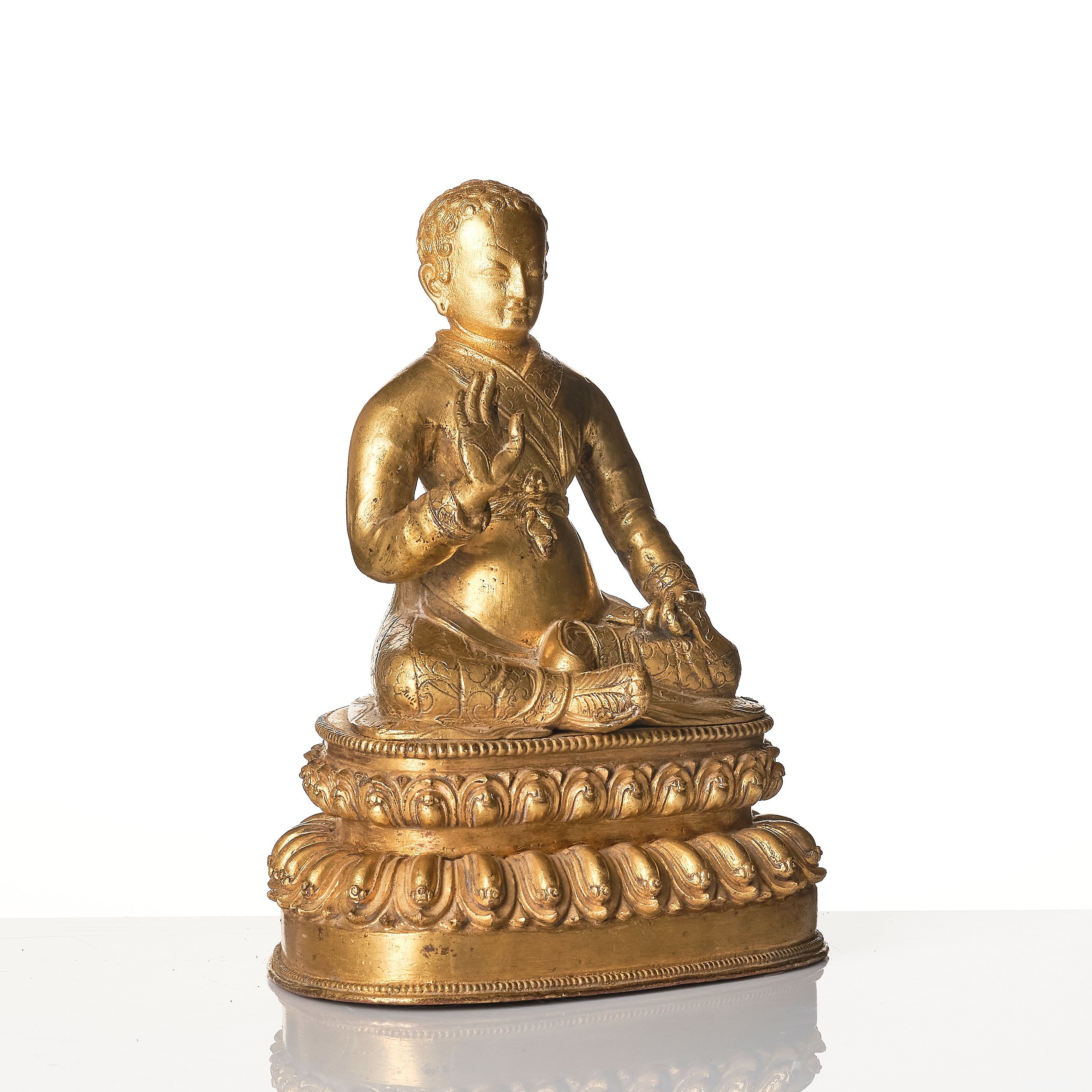 A gilt copper alloy figure of a Lama, most likely Sonam Tsemo., Tibet ...