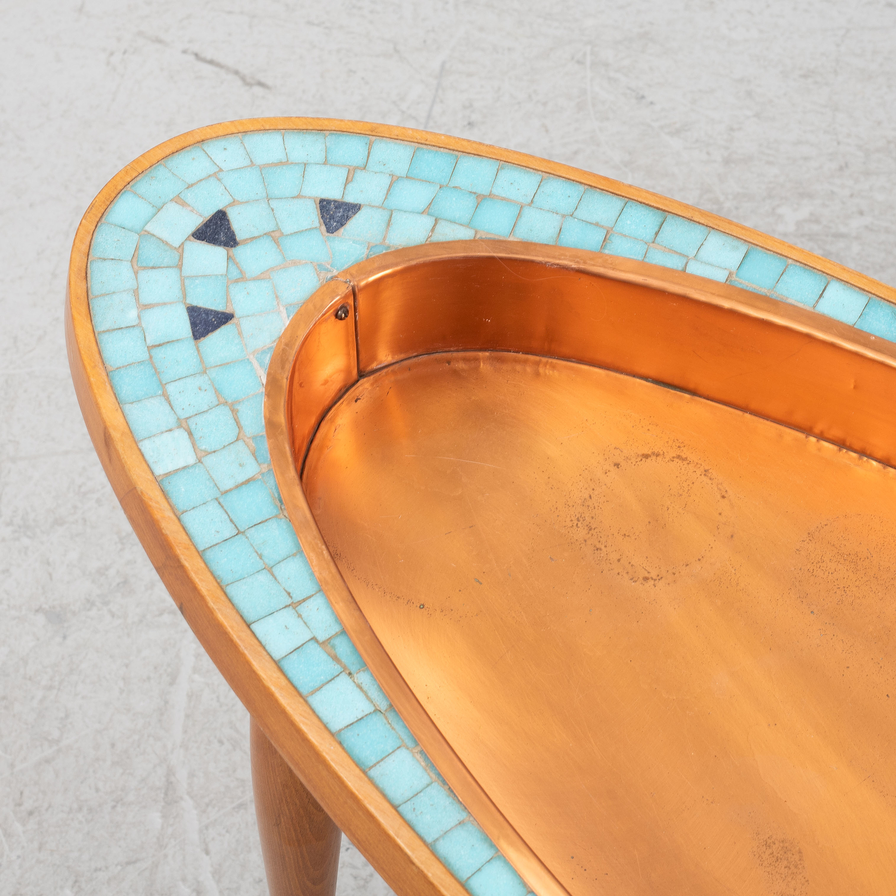 A 1950s oak, mosaic and copper flower stand, Möbelhantverket i Ruda ...