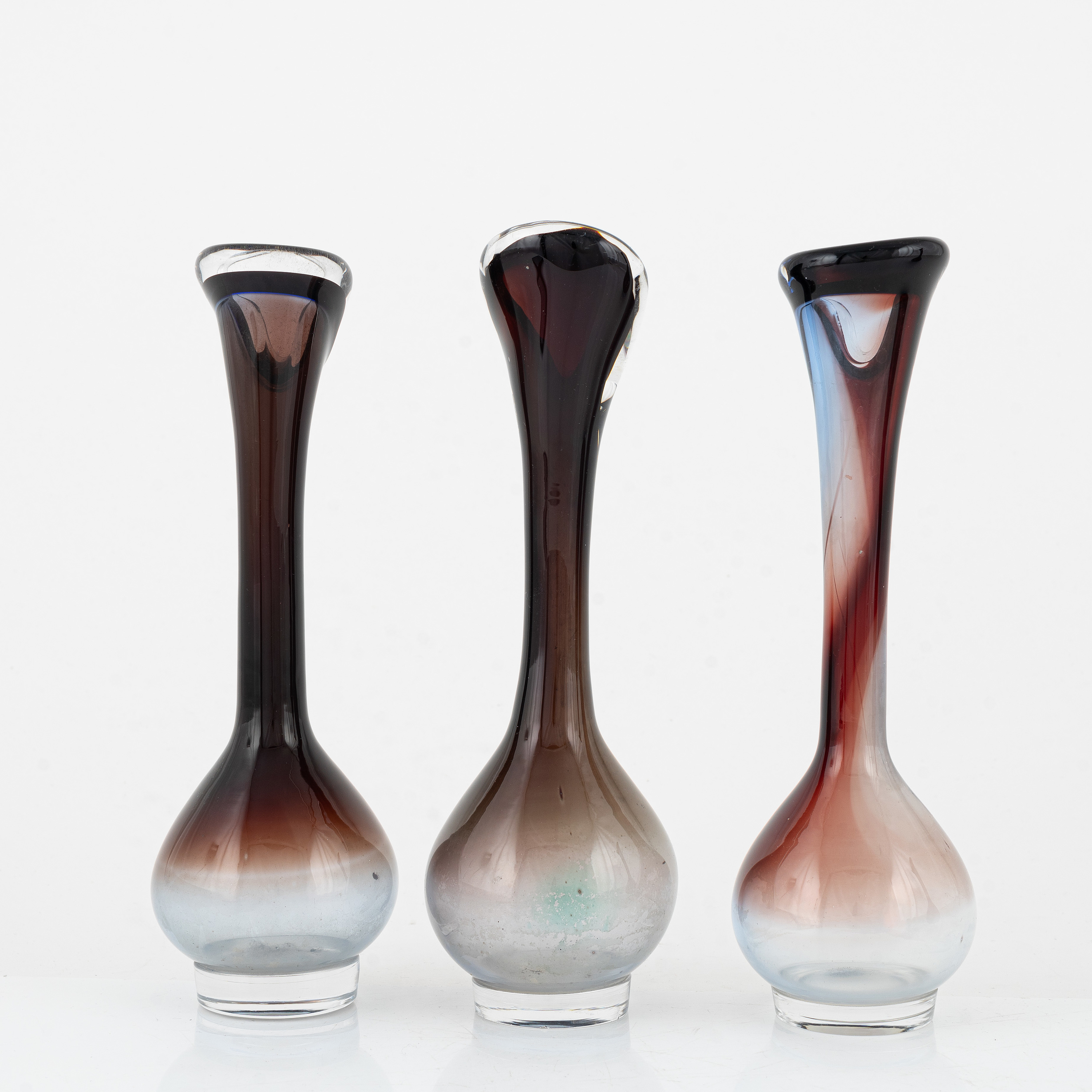 Nils Landberg, vases, 7 pieces, glass, "Tan-si", Orrefors, around the ...