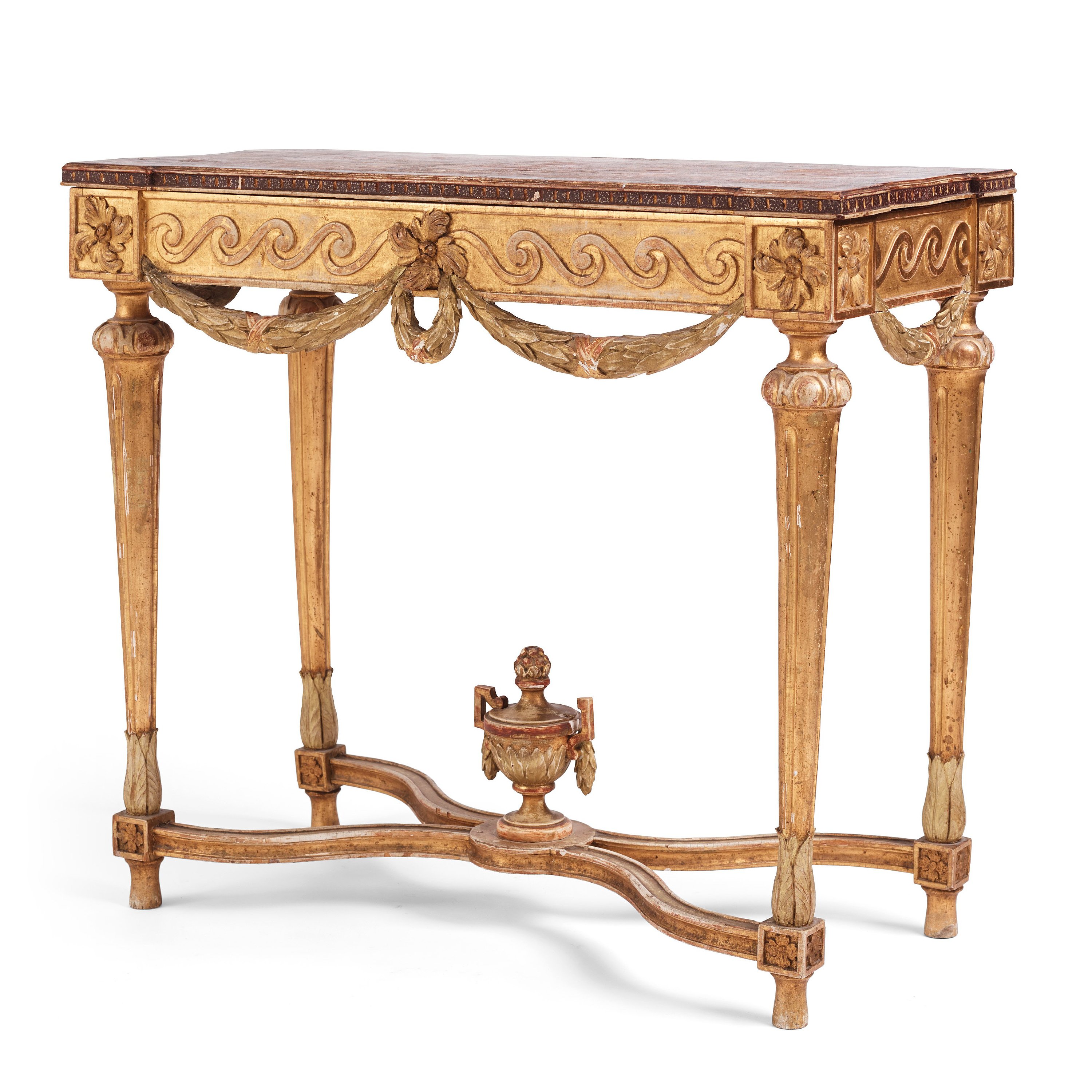 A Gustavian giltwood and faux-porphyry console table, late 18th century. - Bukowskis
