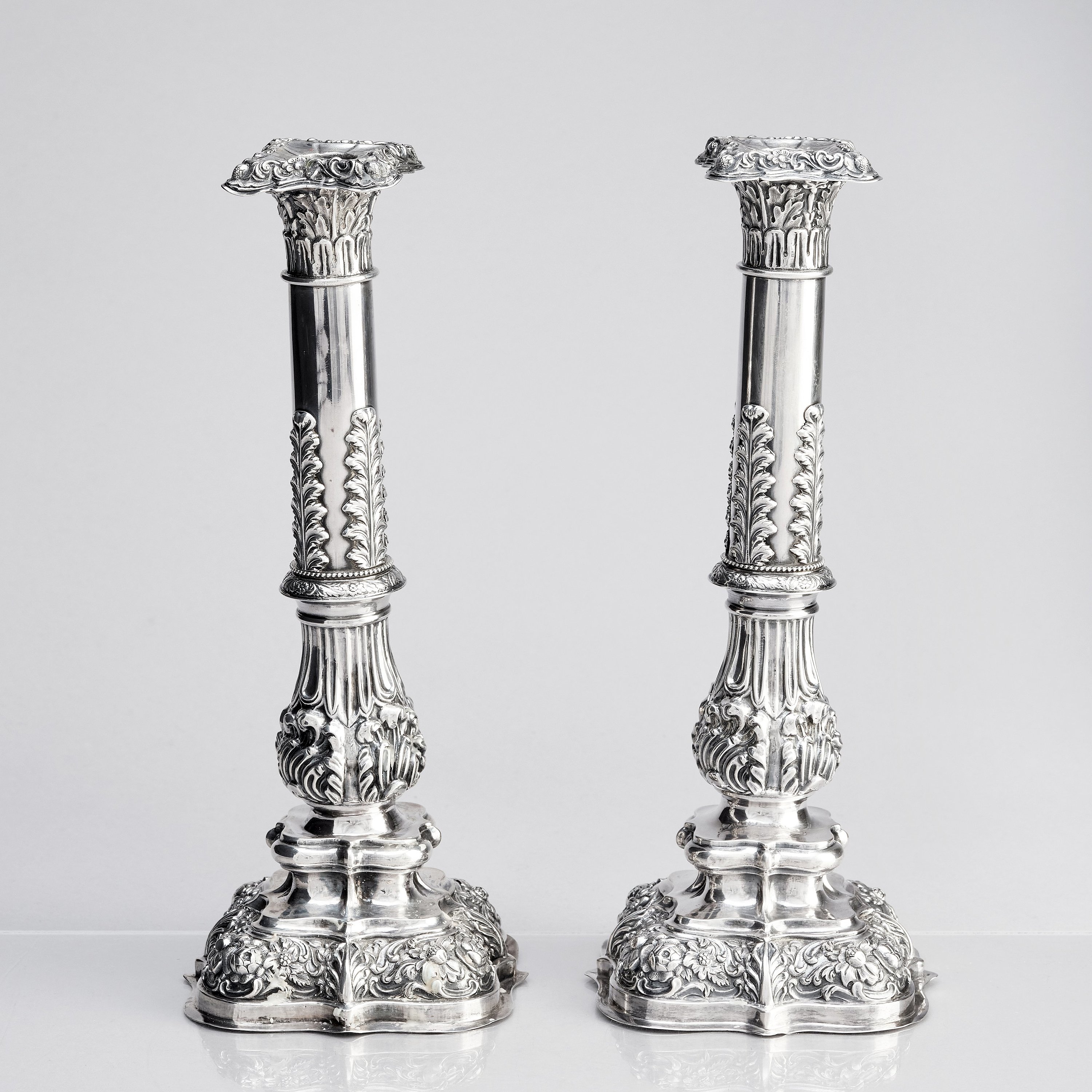 A pair of Swedish silver candlesticks, Gustaf Möllenborg, Stockholm ...