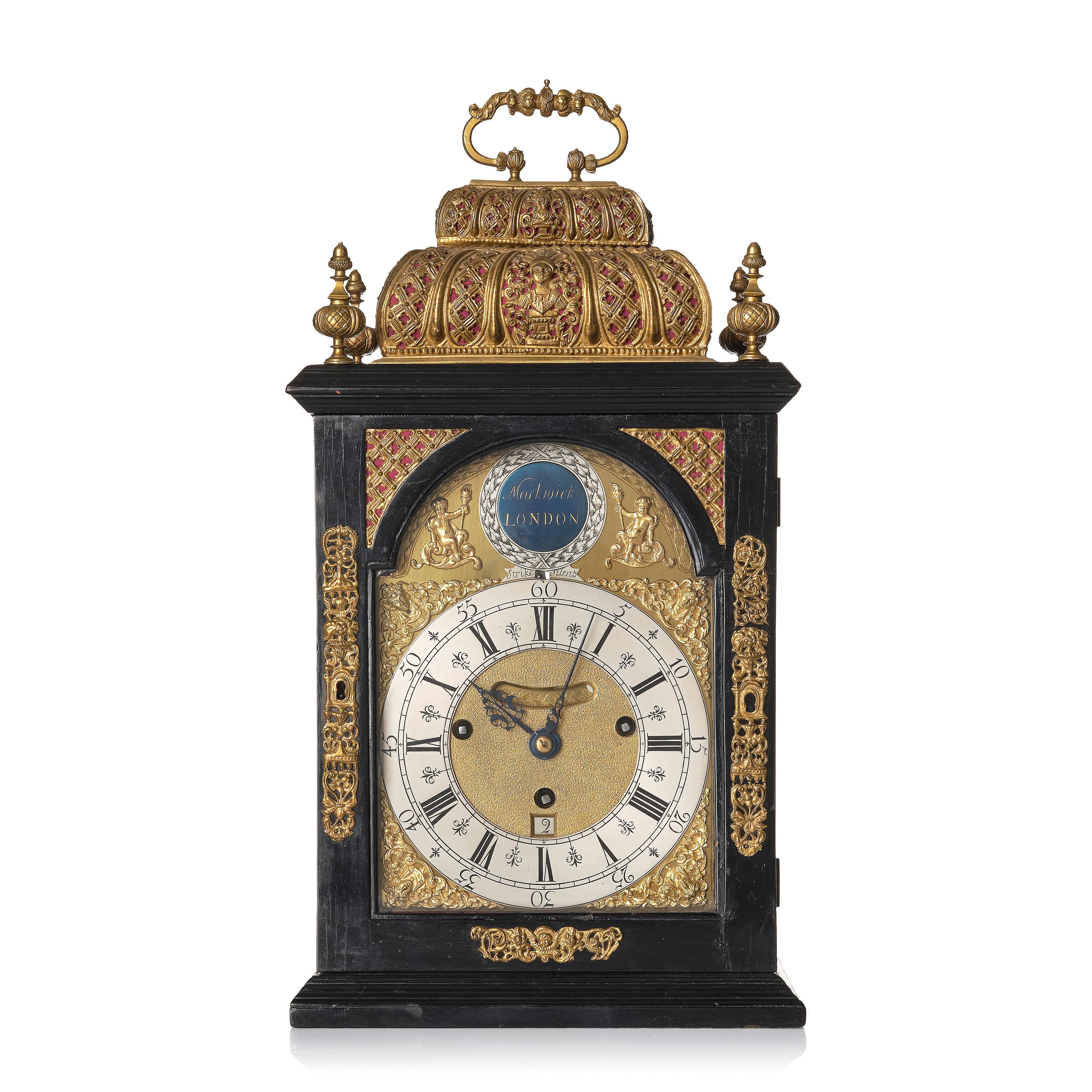 A Queen Anne ebonized and brass-mounted bracket clock marked 'Markwick ...