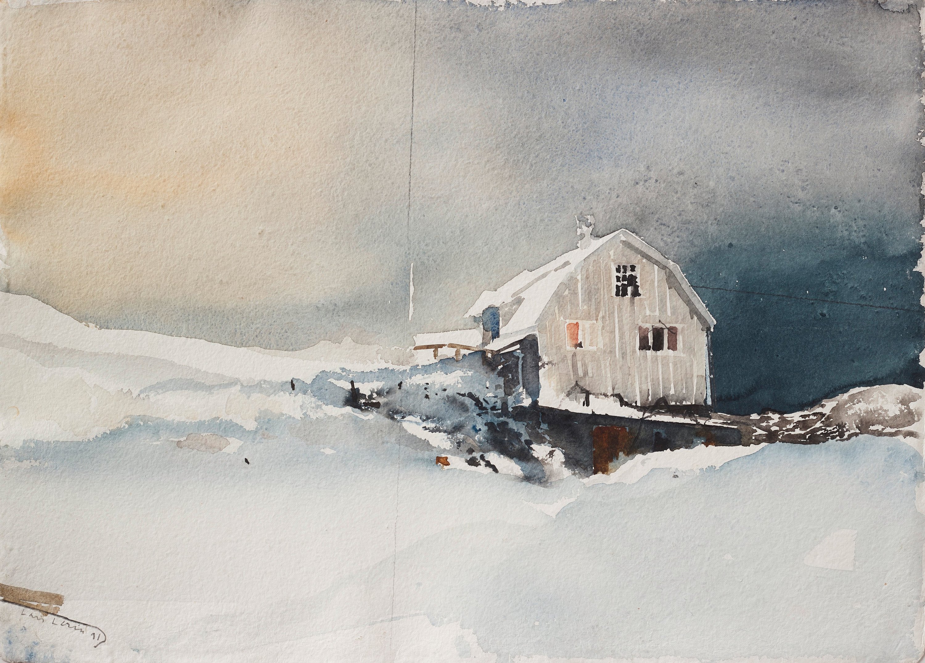 Lars Lerin, Winter landscape with house. - Bukowskis