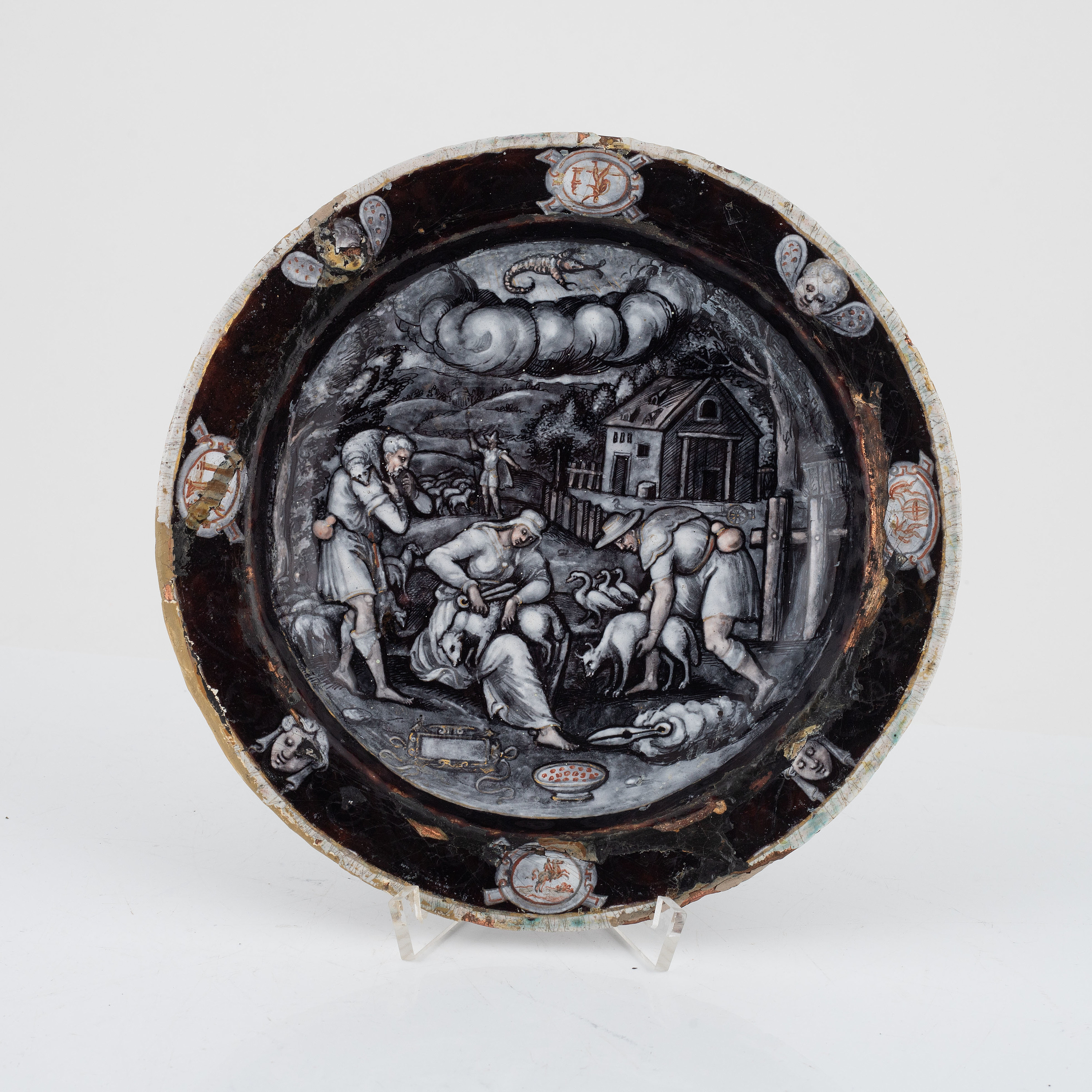 A Limoges grisaille enamel plate representing the month of June in the ...