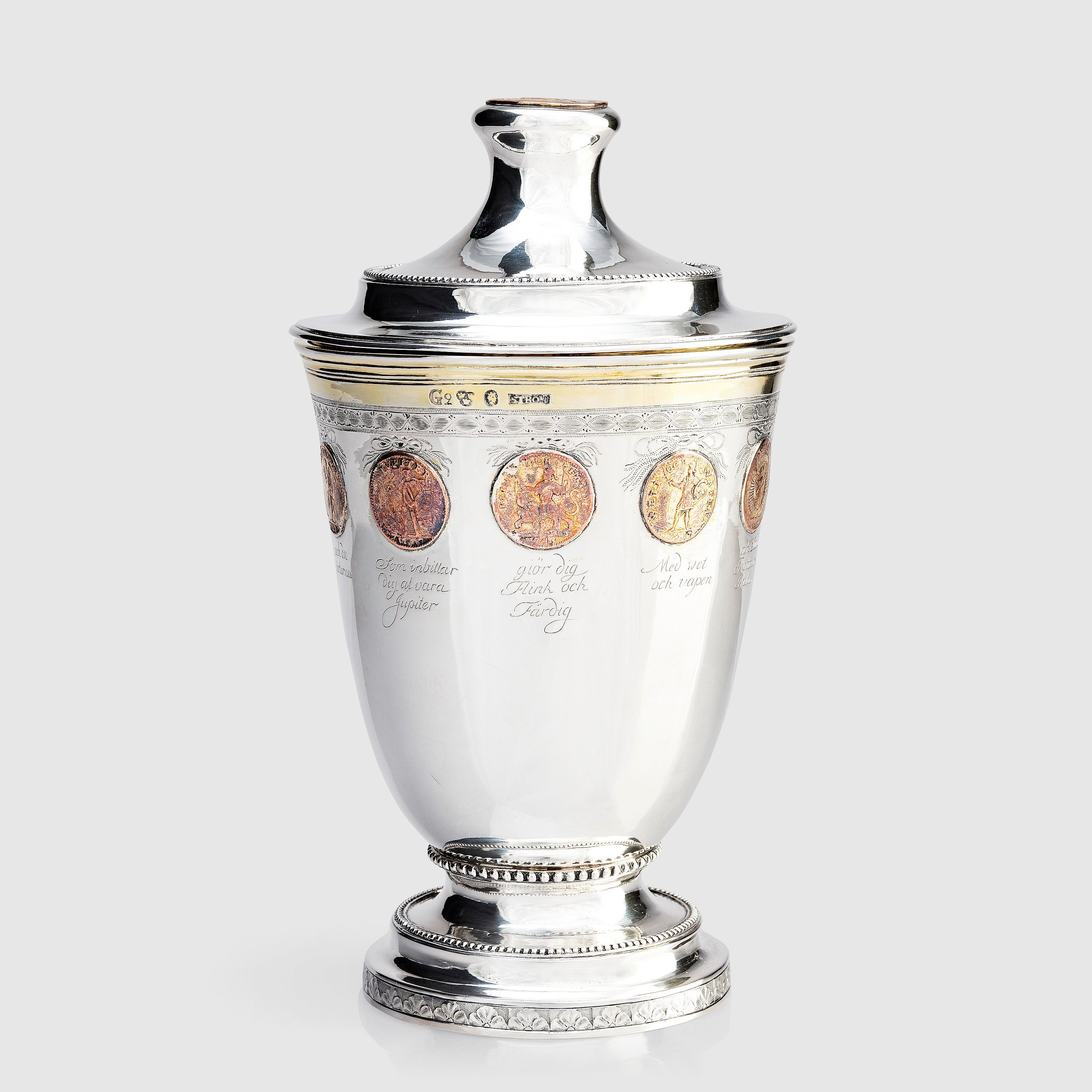 A Swedish Gustavian silver parcel-gilt beaker with cover and copper ...