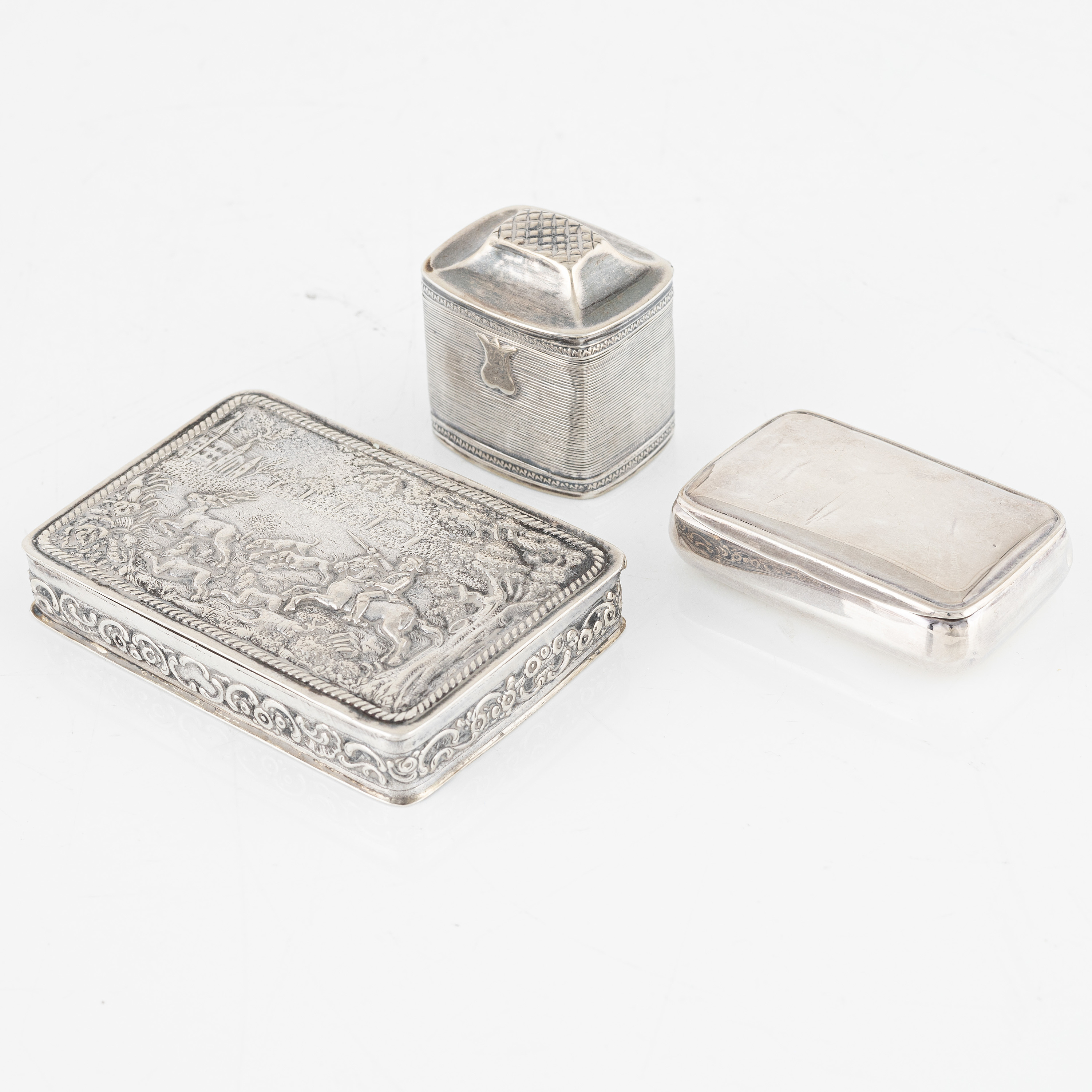 Five Silver Boxes, including mark of Petter Adolf Sjöberg, Stockholm ...