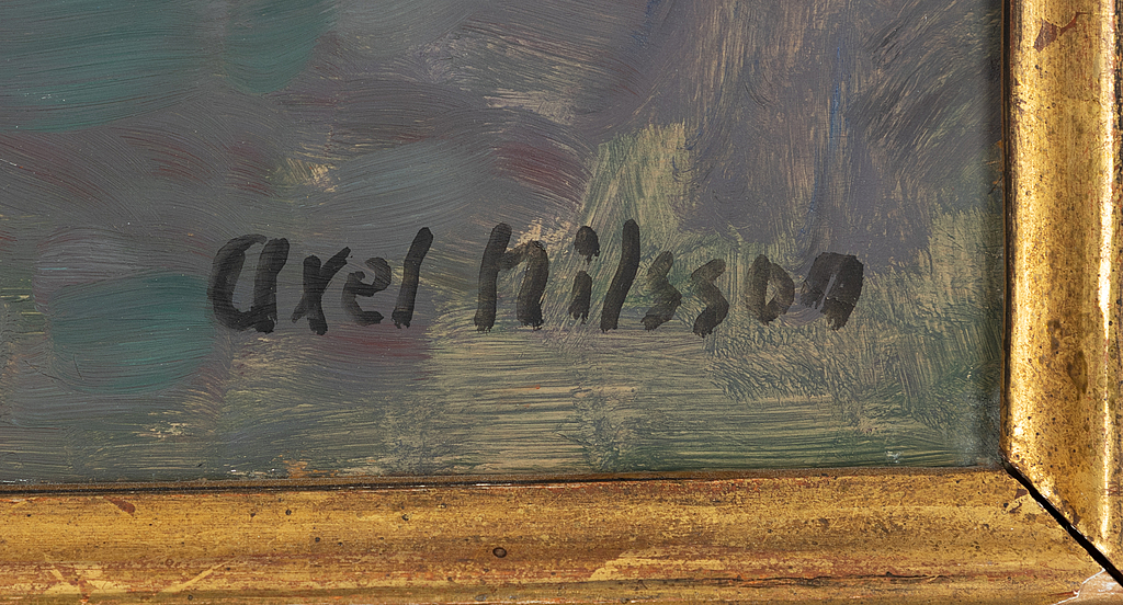 Axel Nilsson, "Uppställning med röda och gula blommor". - Bukowskis