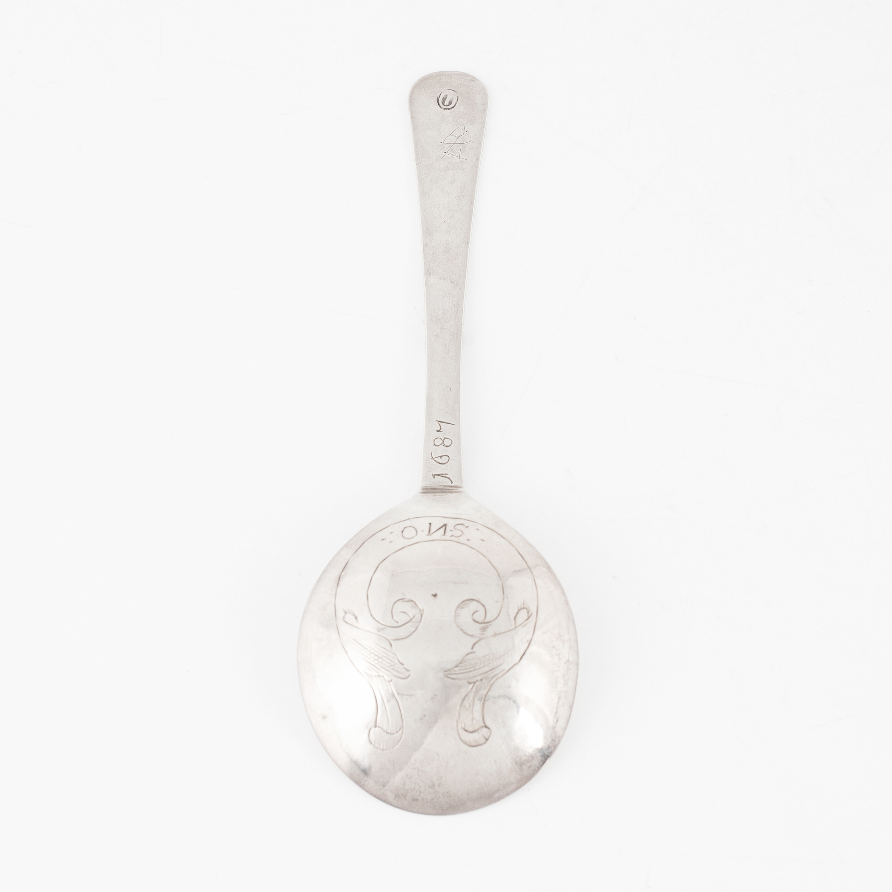 A Norwegian 17th century silver spoon, mark of Oluf Jorgensen (Bergen ...