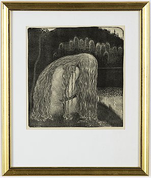 John Bauer, "Hon grät och snyftade, hon darrade av ångest och köld, men ...