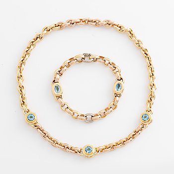 Gaudy, necklace and bracelet with peridot and aquamarines. - Bukowskis