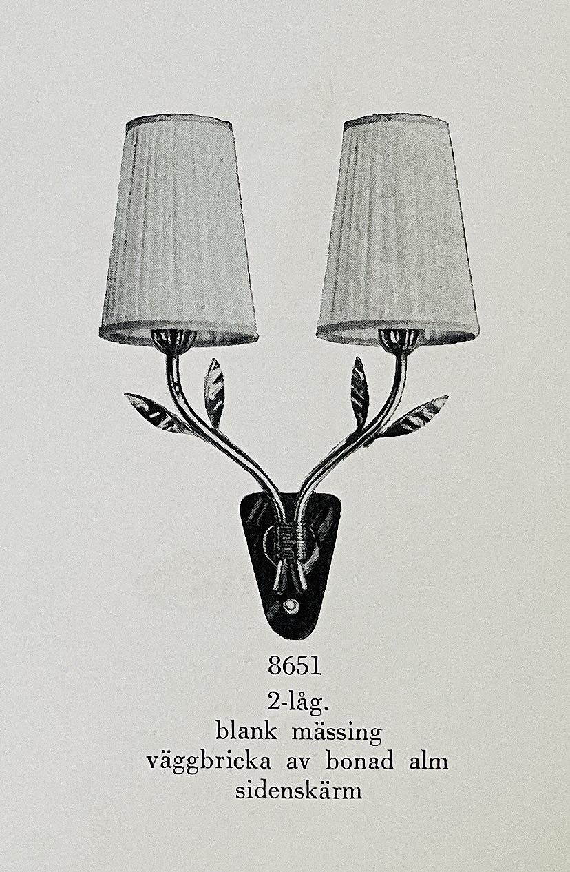 Harald Notini, wall lamps 1 pair, model "8651", Arvid Böhlmarks Lampfabrik, 1940s-50s. - Bukowskis