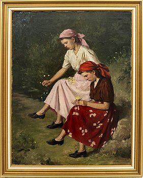Lajos Rezes Molnar, young girls with flowers. - Bukowskis