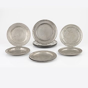 Six pewter plates, Sweden, including Melchior Beck, Stockholm, 1737 ...