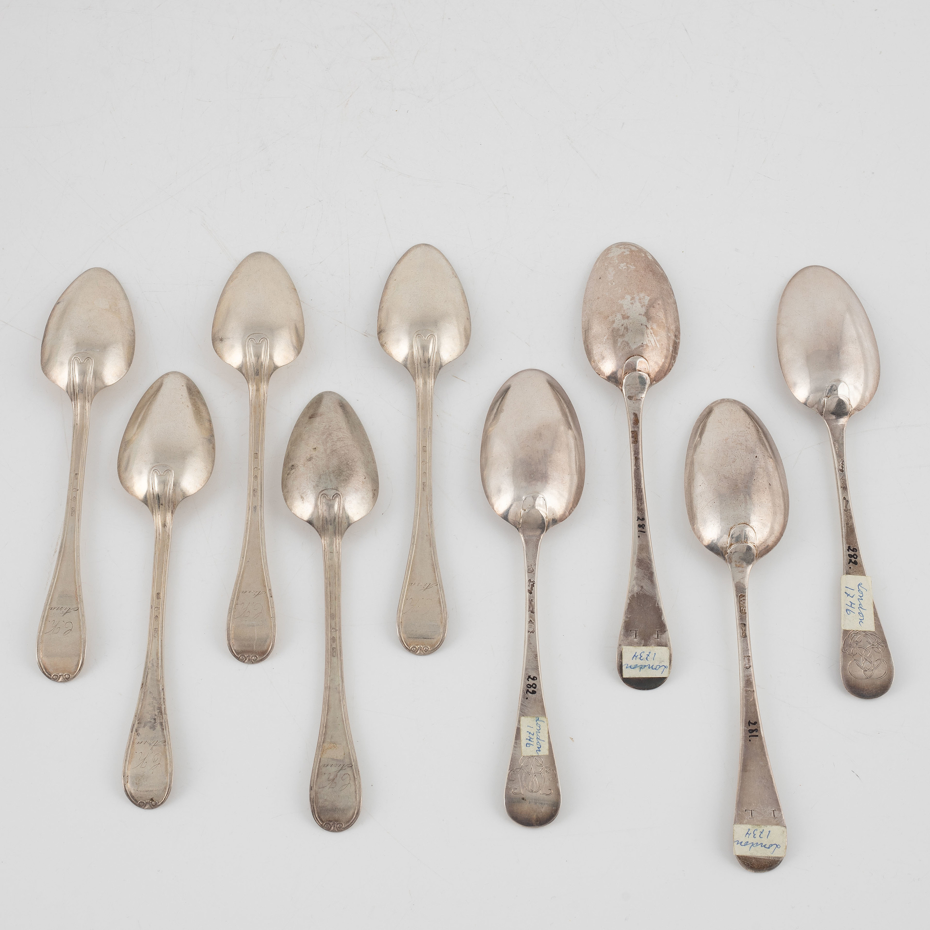 Four english place spoons, including William Soame, London, 1734, and ...