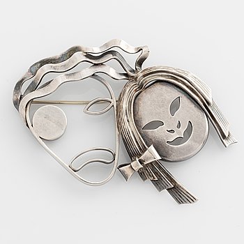 Atelier Borgila, brooch, silver, in the shape of masks. - Bukowskis
