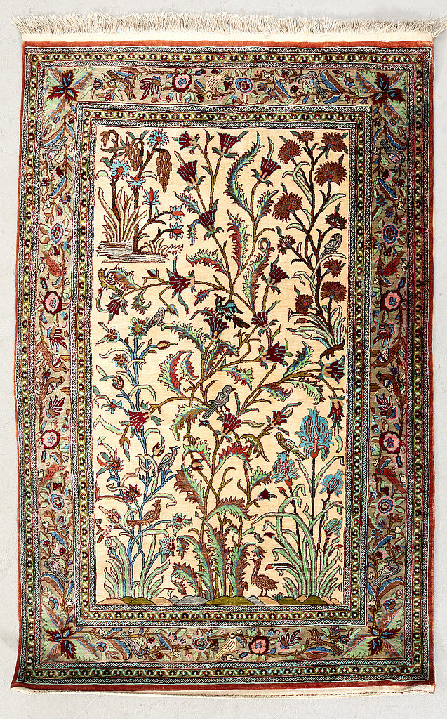 Ghom silk rug, old, approx. 132x87 cm. - Bukowskis