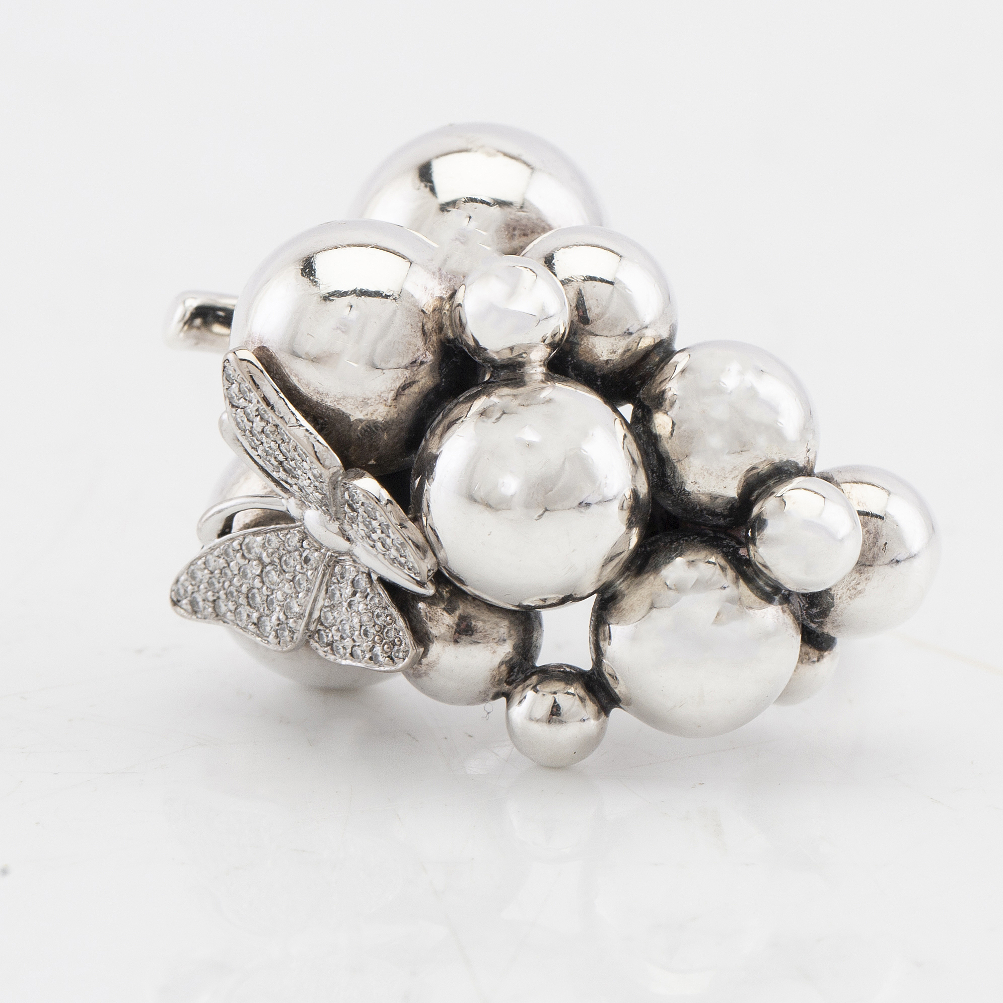 Georg Jensen, "Moonlight Grapes" silver ring with round brilliant-cut ...