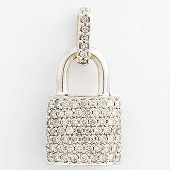 Pendant in the form of a padlock in 18K white gold with round brilliant ...