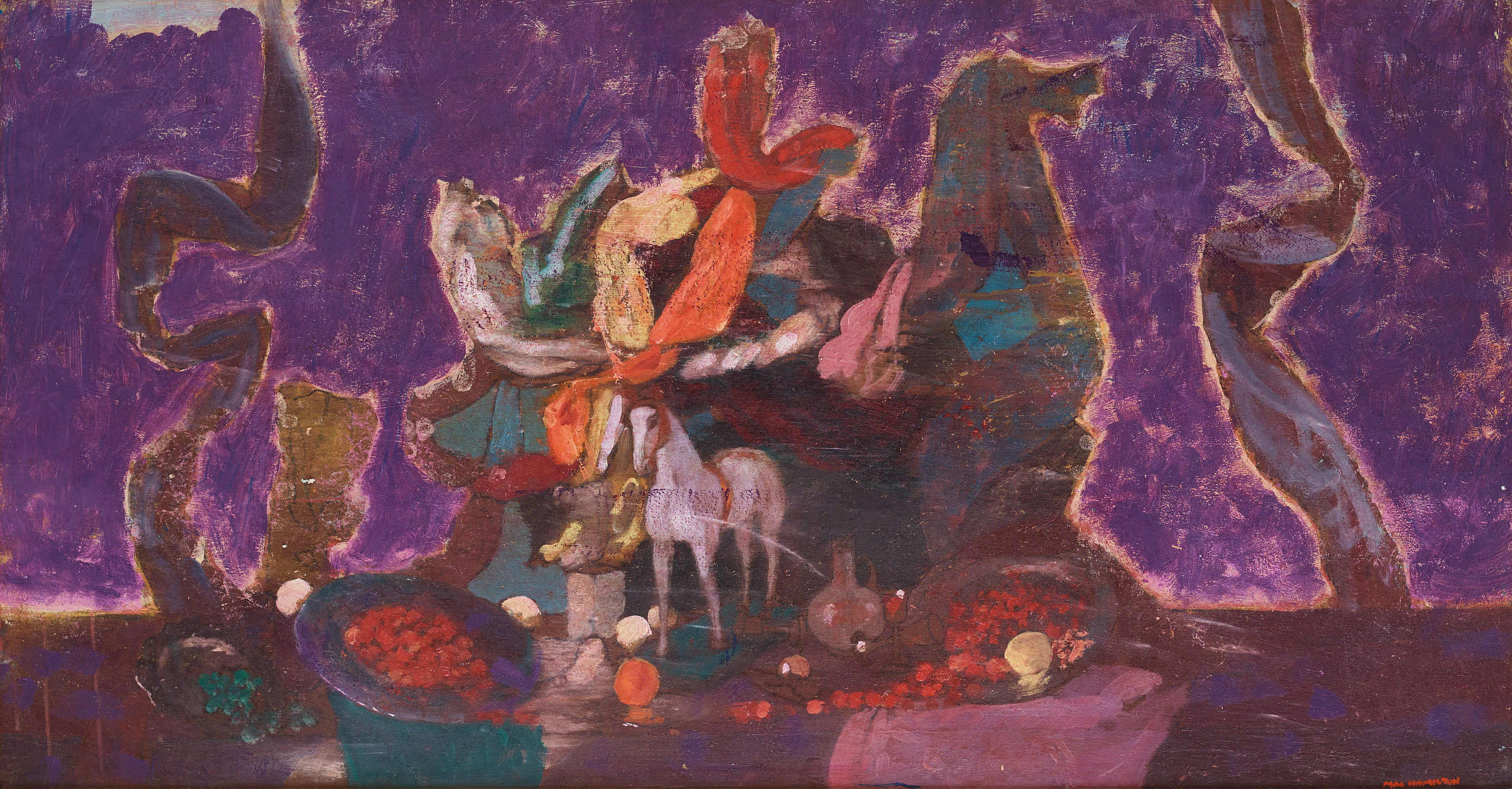 Mac Hamilton, Still Life with Figurines, Plate, and Fruit. - Bukowskis