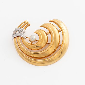 Gustaf Dahlgren & Co, brosch, 18K guld med pärla, 1950. - Bukowskis
