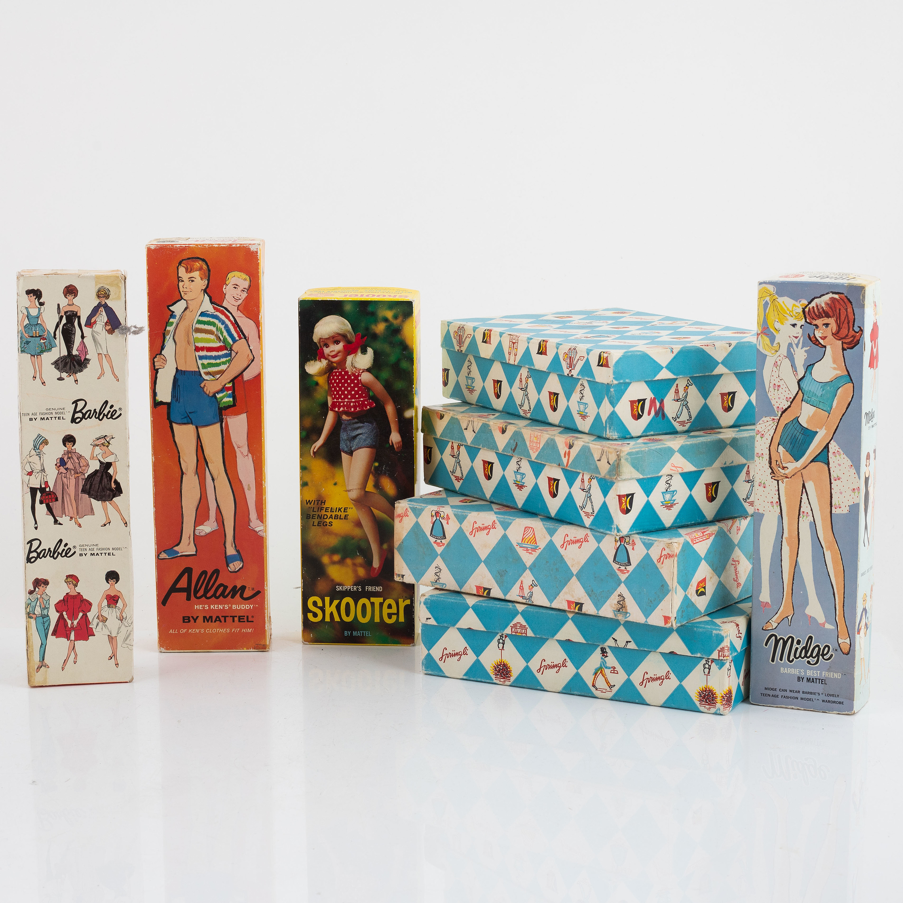 Barbie, 4 dockor samt kläder och tillbehör, Mattel, 1960-tal. - Bukowskis