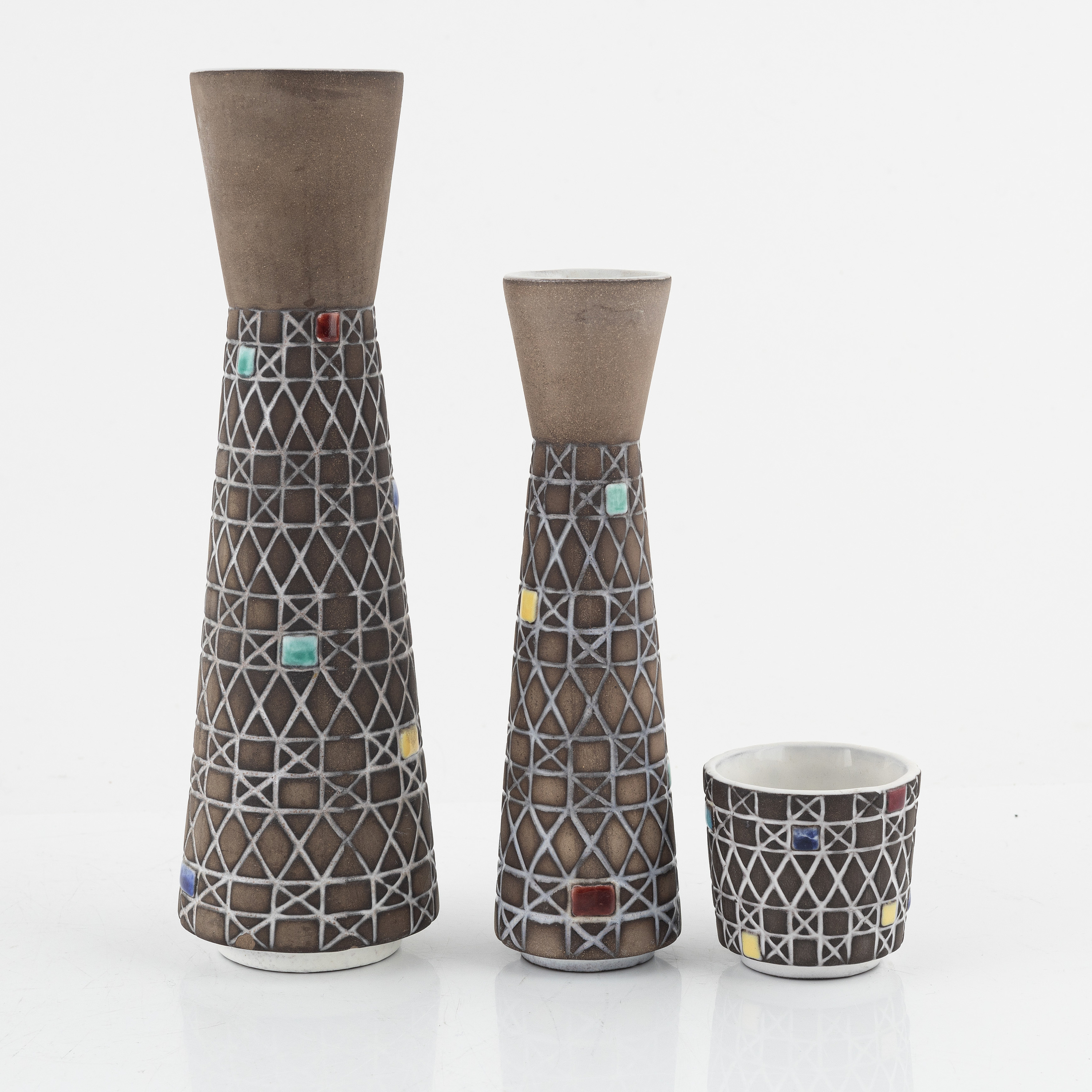 Ingrid Atterberg, vaser, 2 st, kopp och bricka, "Corso", Upsala-Ekeby ...