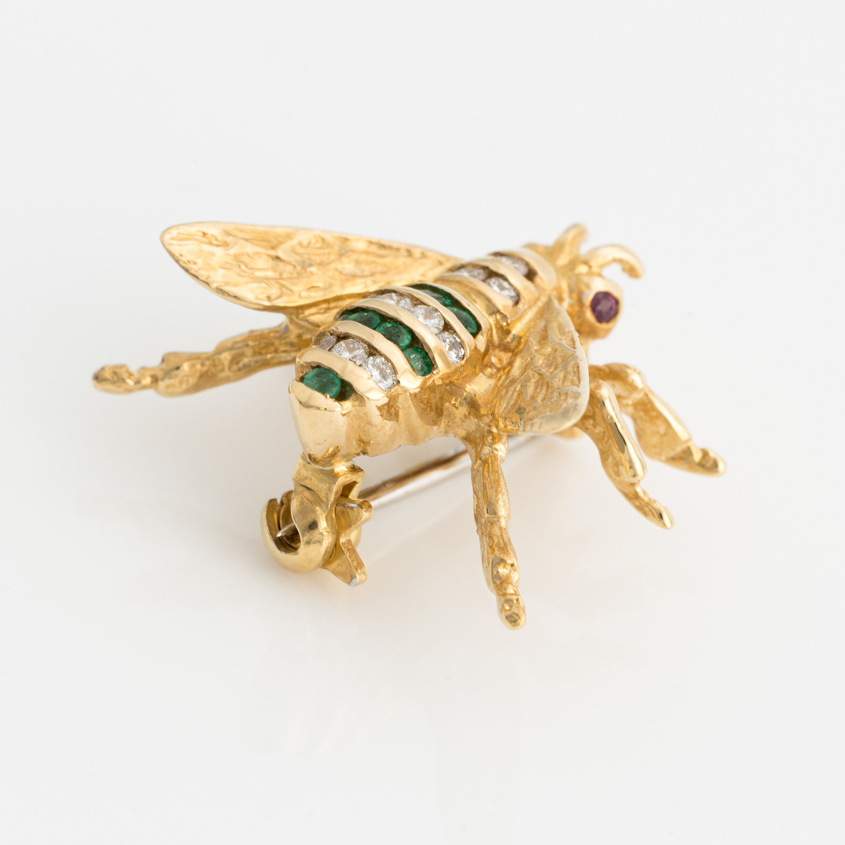 Brooch, in the shape of an insect, gold with emeralds and brilliant-cut ...