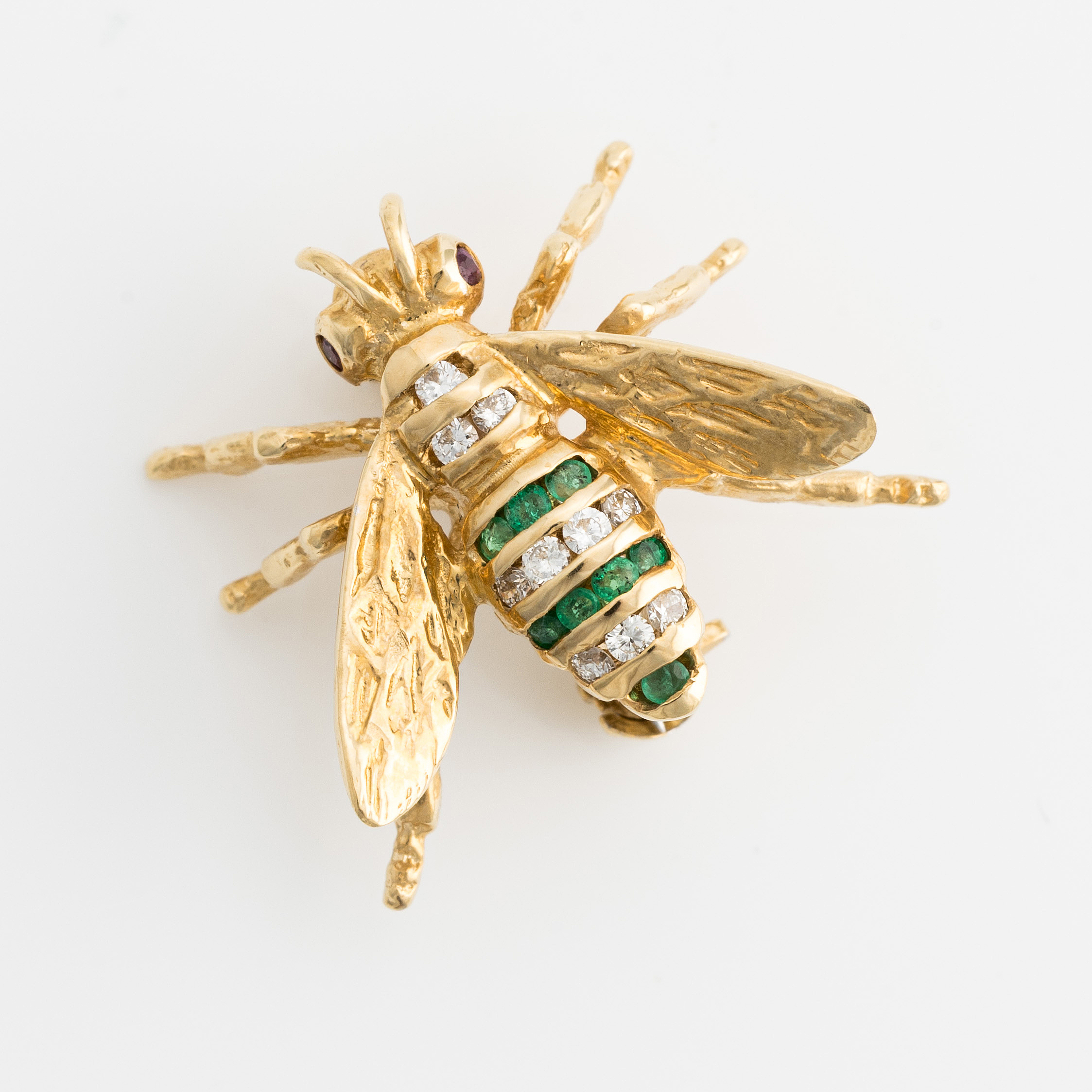 Brooch, in the shape of an insect, gold with emeralds and brilliant-cut ...