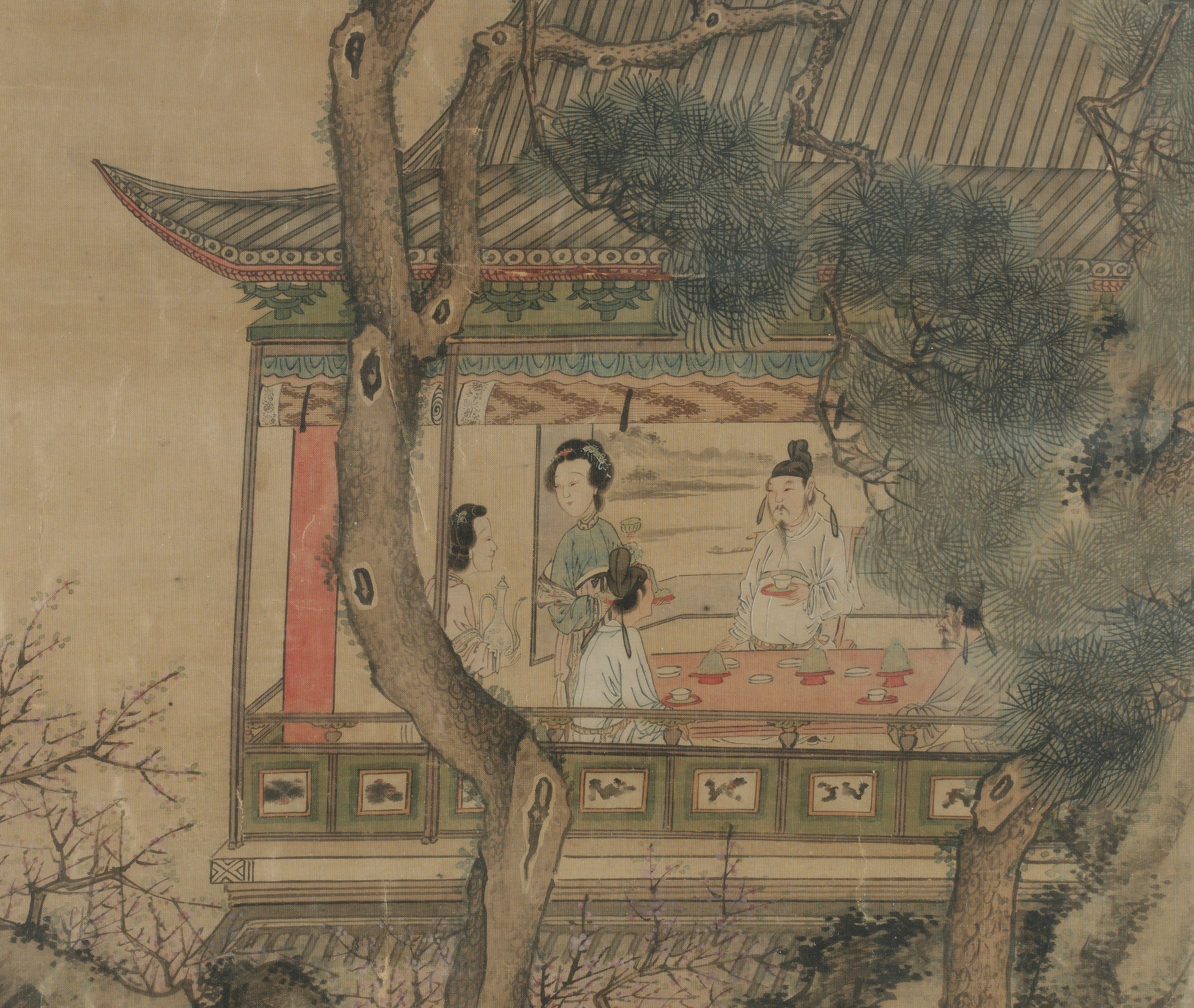 A silk painting laid on paper, Qing dynasty, 19th Century. - Bukowskis