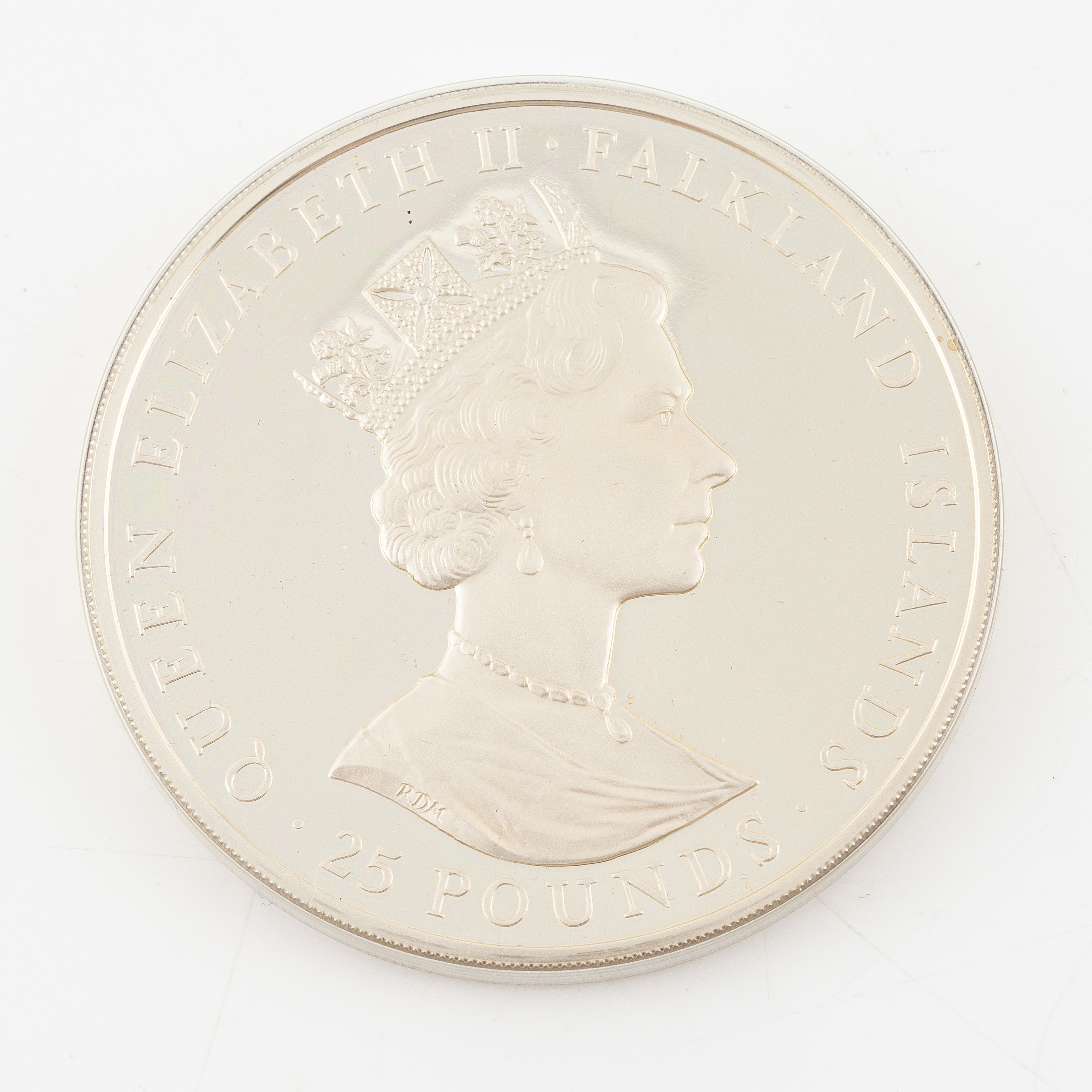 Silver coin, Queen Elizabeth II, Falkland Islands, 25 pounds, 100 years ...