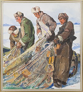 Armas Mikola, Wintry net fishing. - Bukowskis