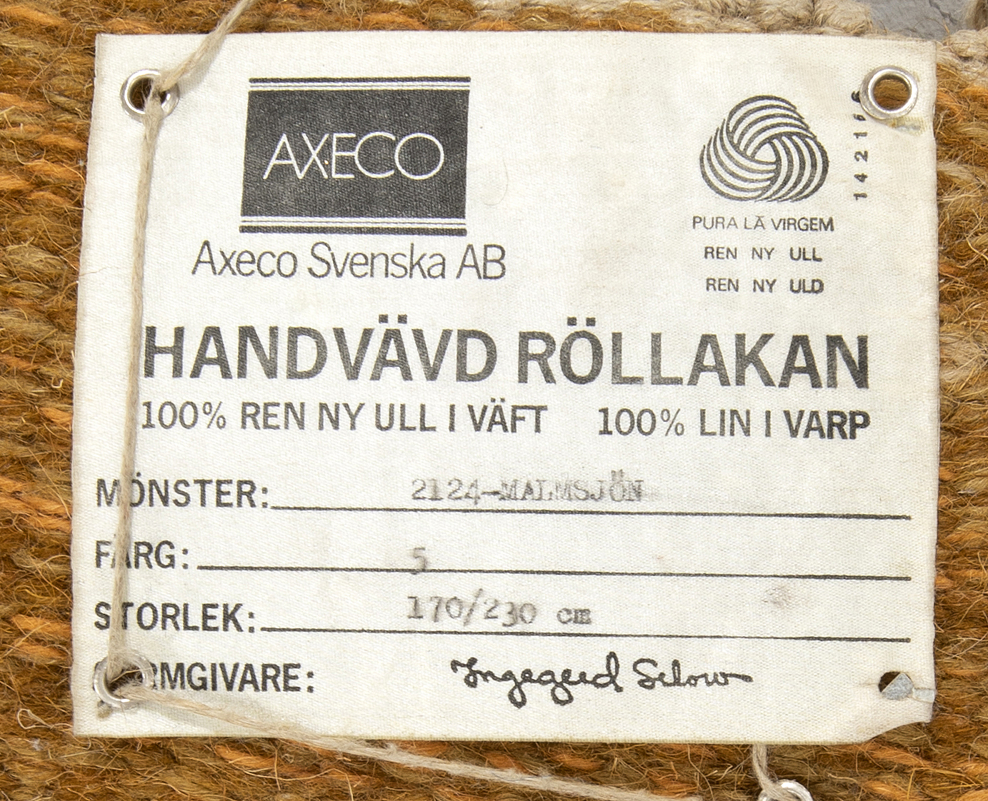 Ingegerd Silow, matta rölakan "Malmsjön" signerad i samarbete med Axeco ...