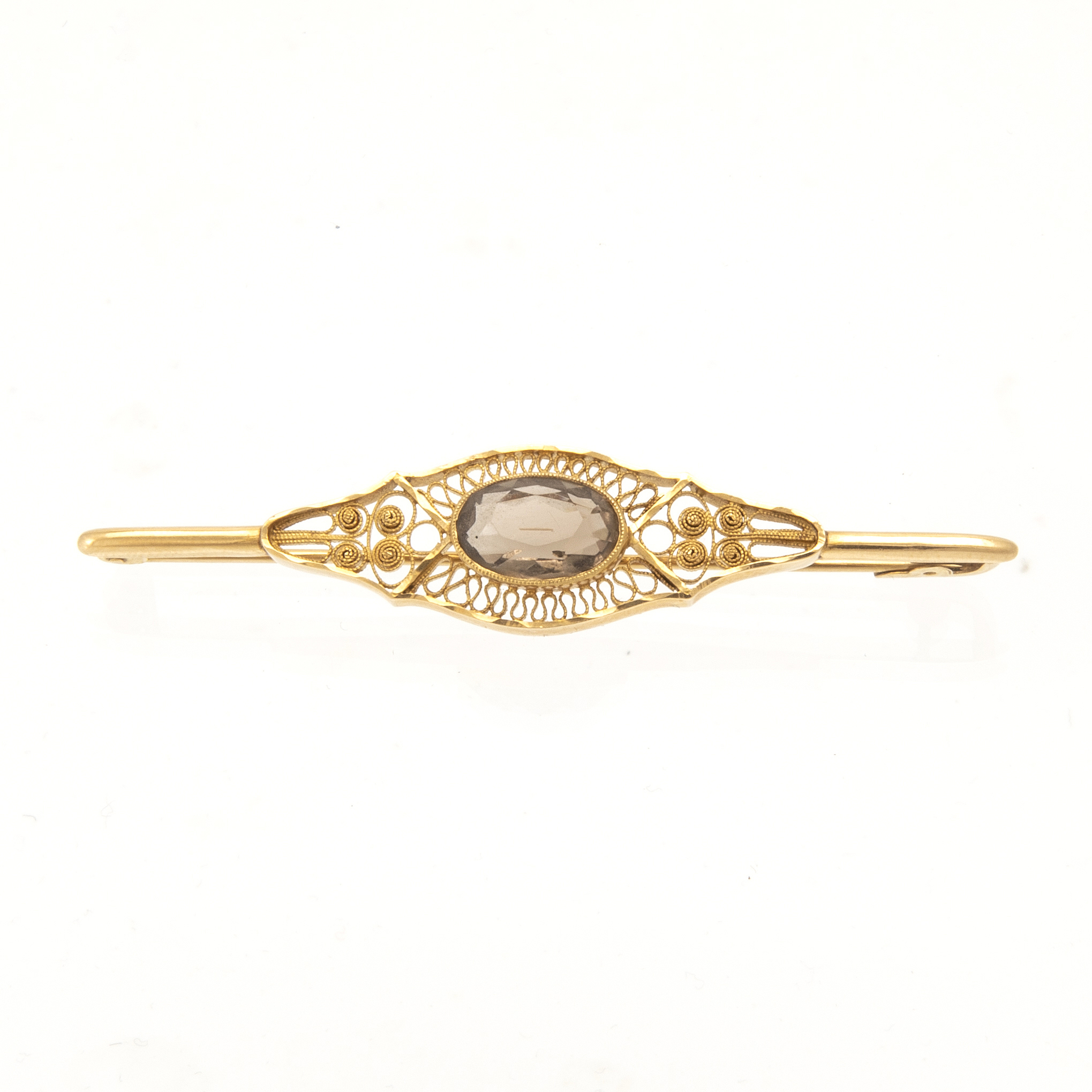 Brooch 18K gold with oval faceted smoky quartz, G. Dahlgren & Co Malmö 1931. - Bukowskis