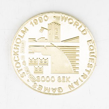 Mynt, 18K guld 3000 kr Carl XVI Gustaf, World Equestrian games ...