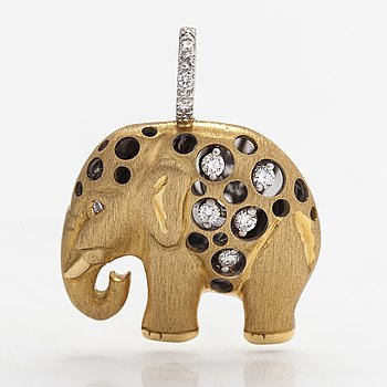 An 18K gold elephant pendant, diamonds totaling approx. 0.19 ct ...