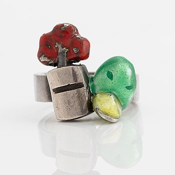 Ernst Billgren, ring in sterling silver and enamel, "The Knight and the ...