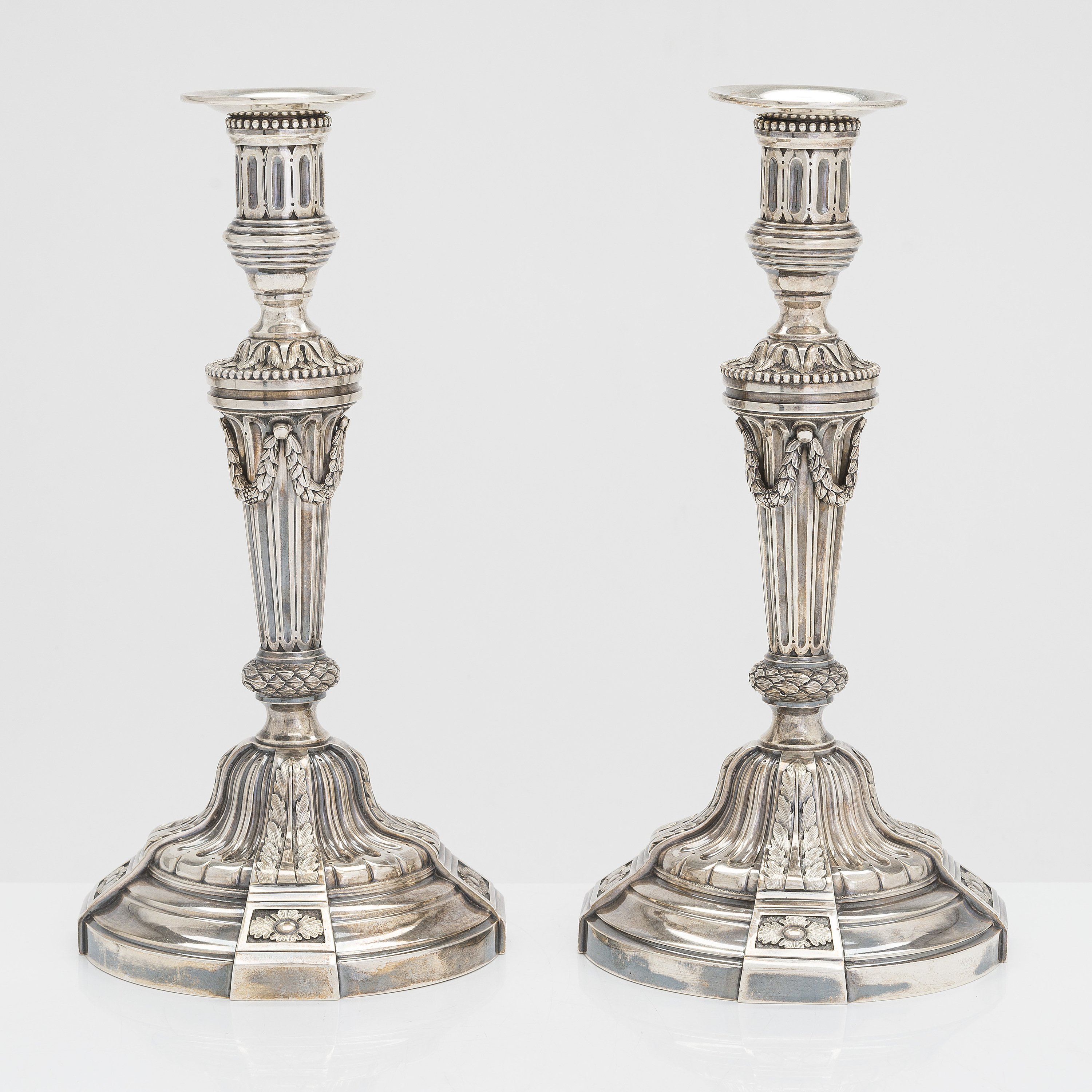 A pair of Dutch silver candlesticks, Louis XIV style, 20th century ...