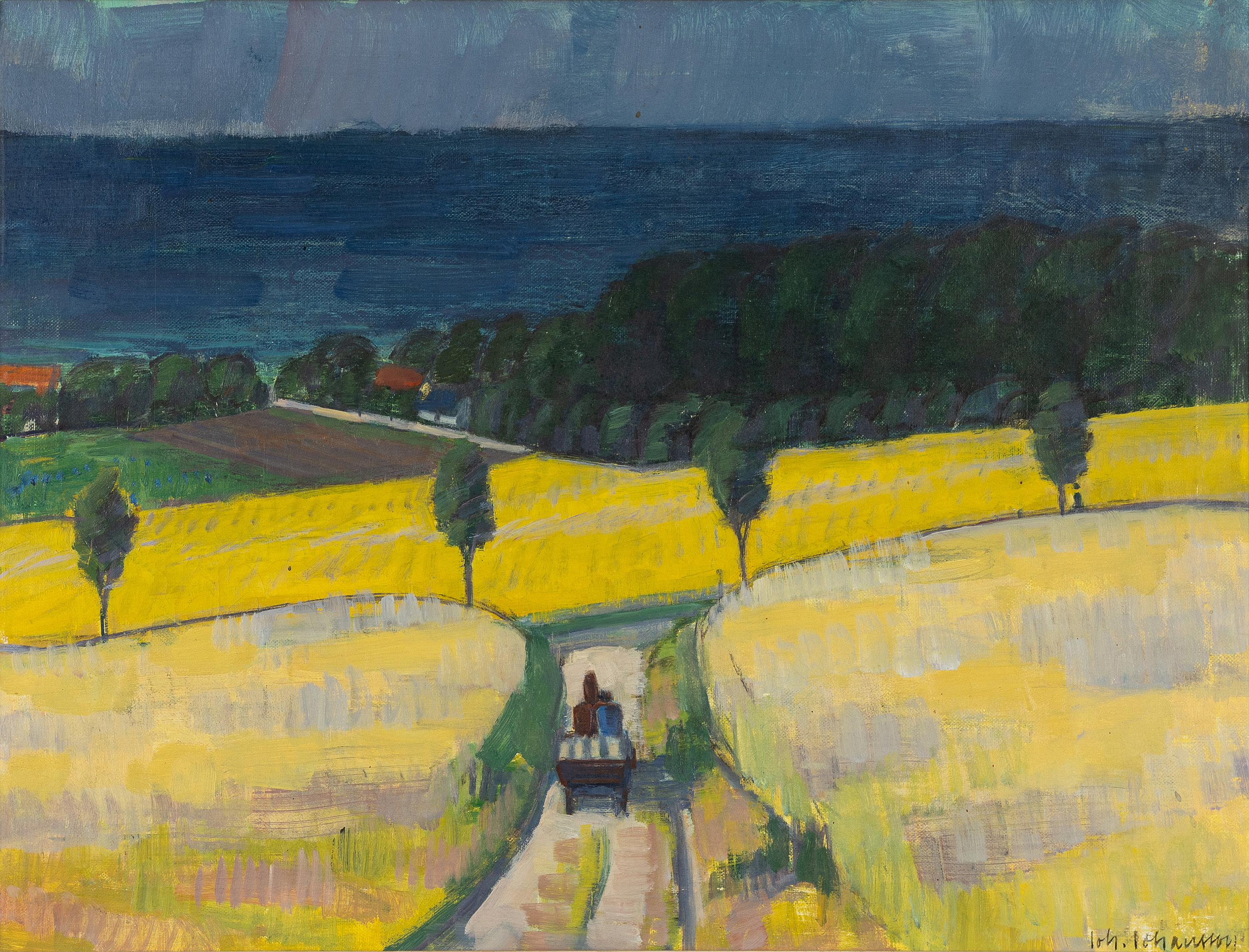 Johan Johansson, Scanian landscape with figure with horse and carriage ...