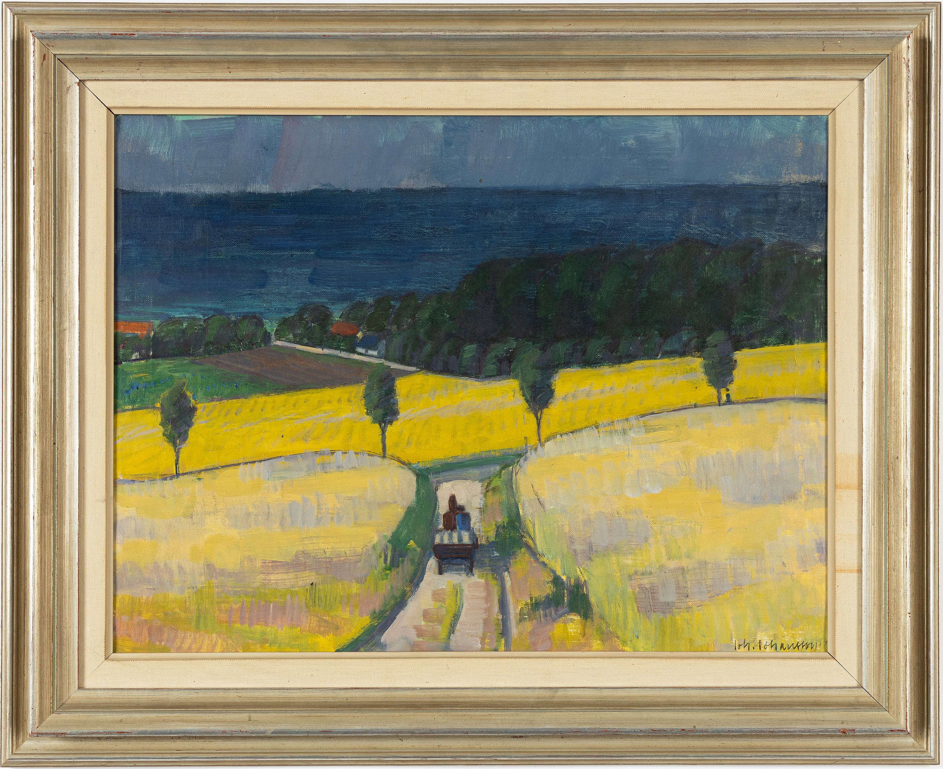 Johan Johansson, Scanian landscape with figure with horse and carriage ...