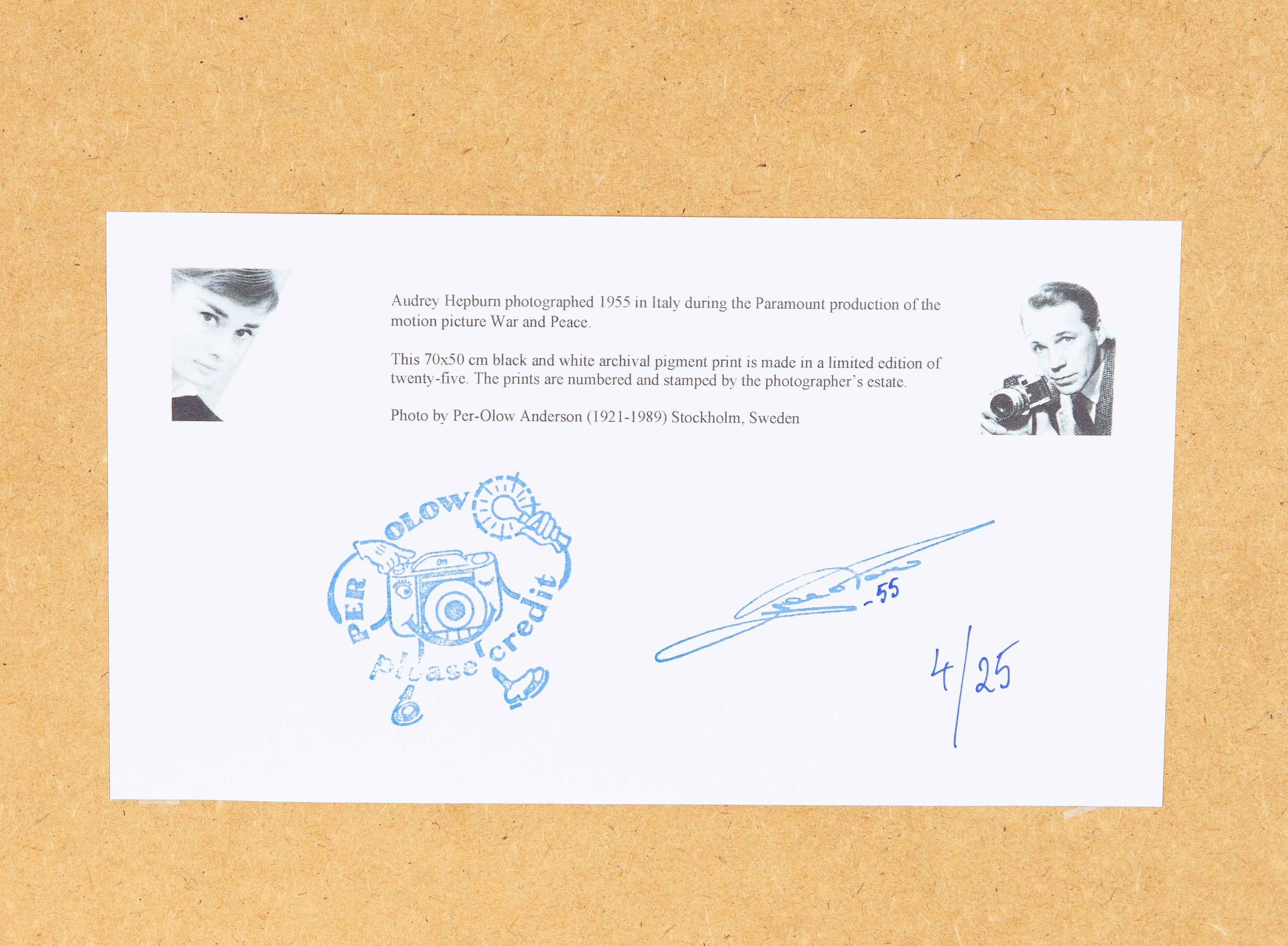 Per-Olow Anderson, "Audrey Hepburn photographed 1955 in Italy". - Bukowskis