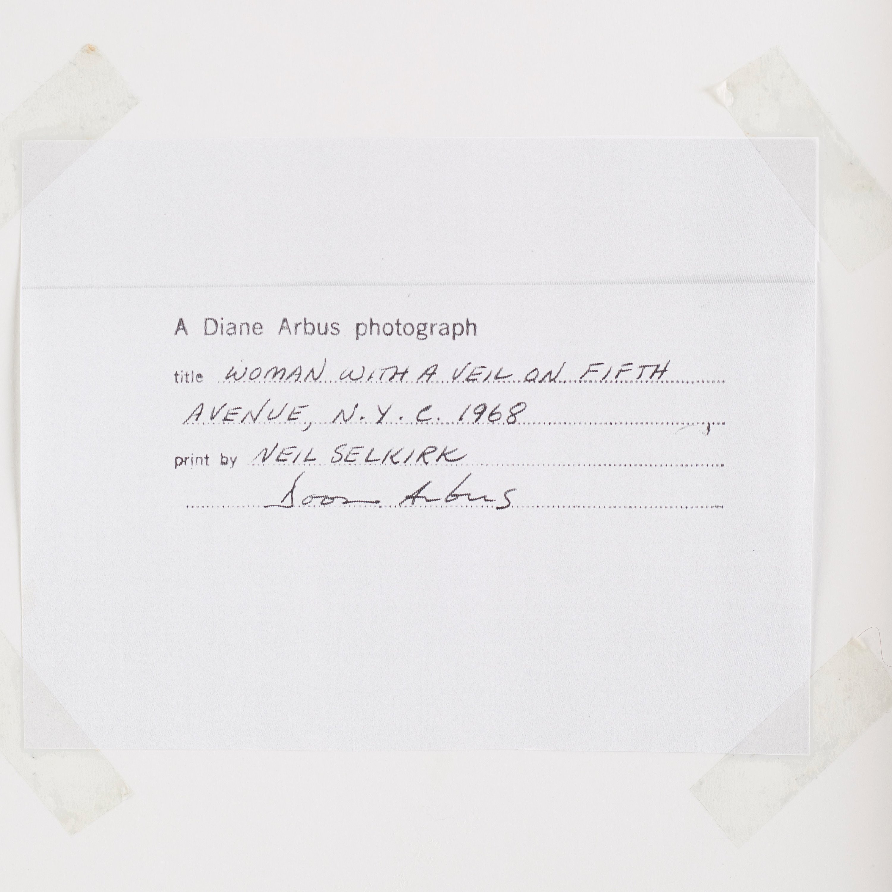 Diane Arbus, 'Woman with a Veil on Fifth Avenue, N.Y.C 1968'. - Bukowskis