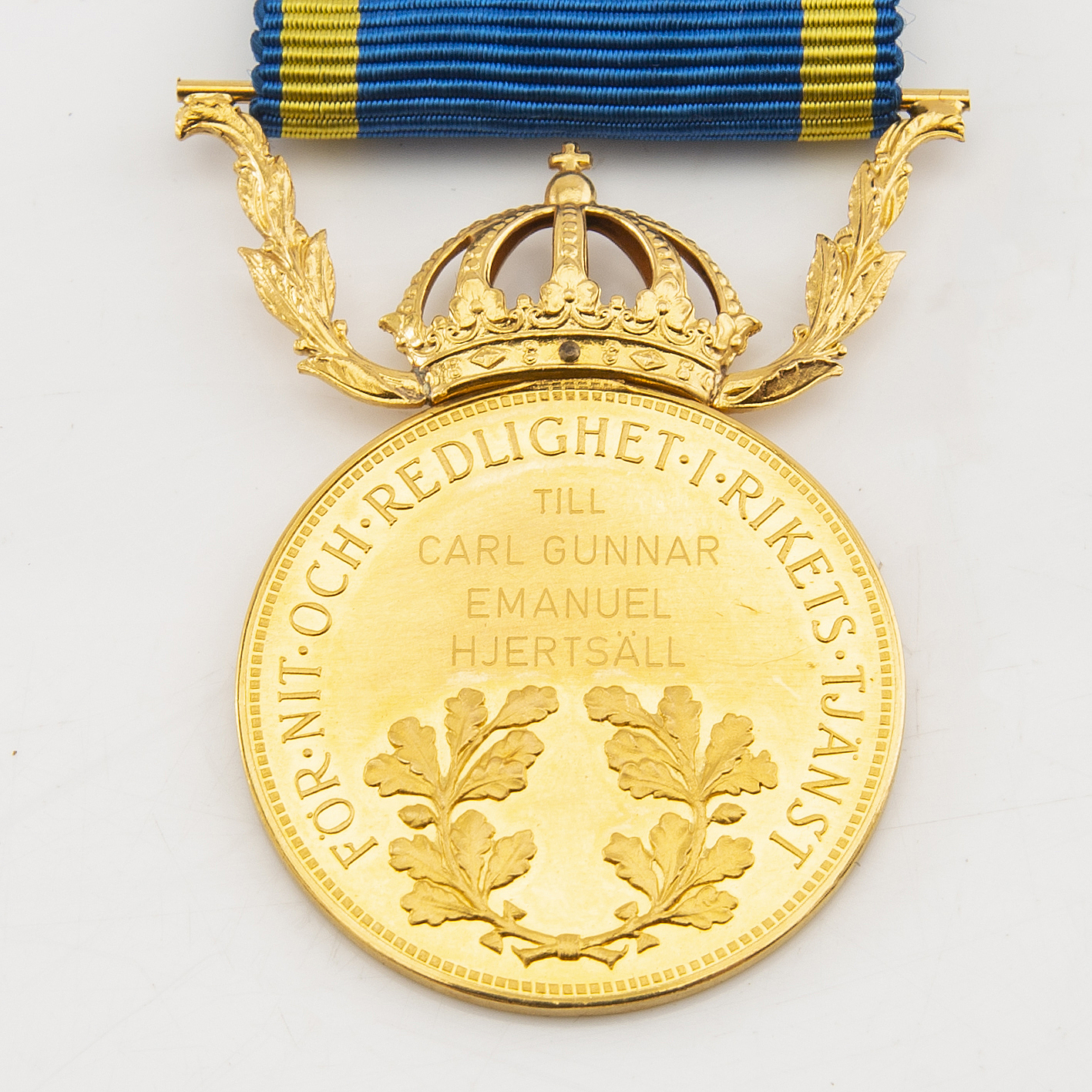 Medalj "För nit och redlighet i rikets tjänst" 18K guld. - Bukowskis