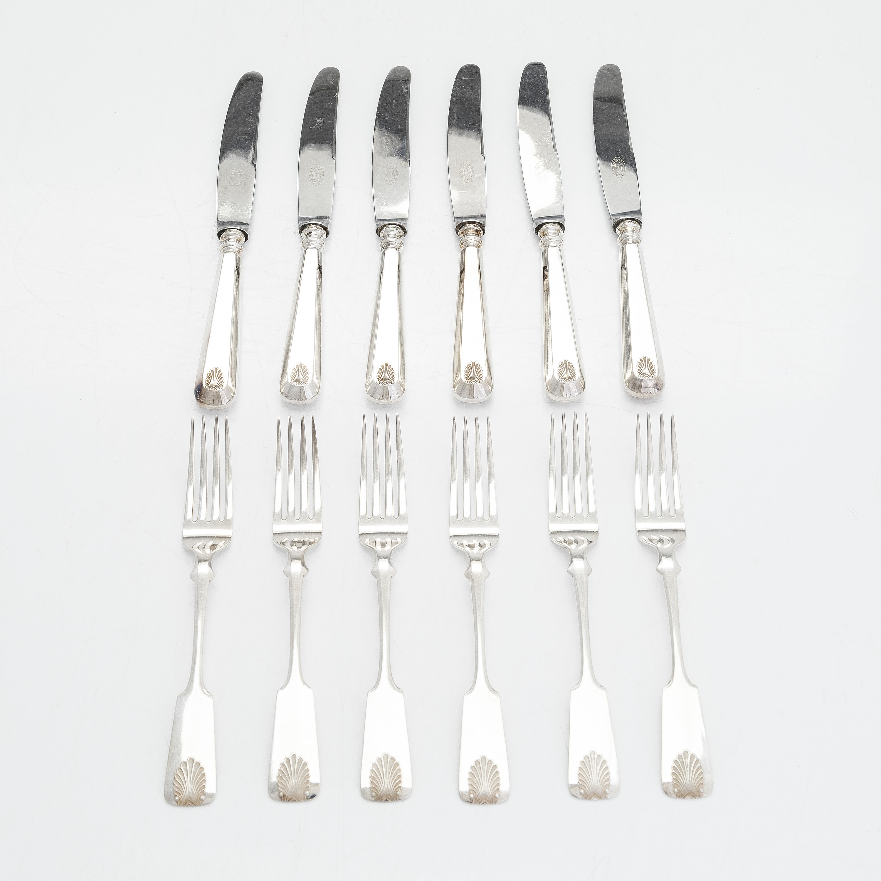 Cutlery set, 24 pieces, silver, Shell decorated handle, Finnish ...