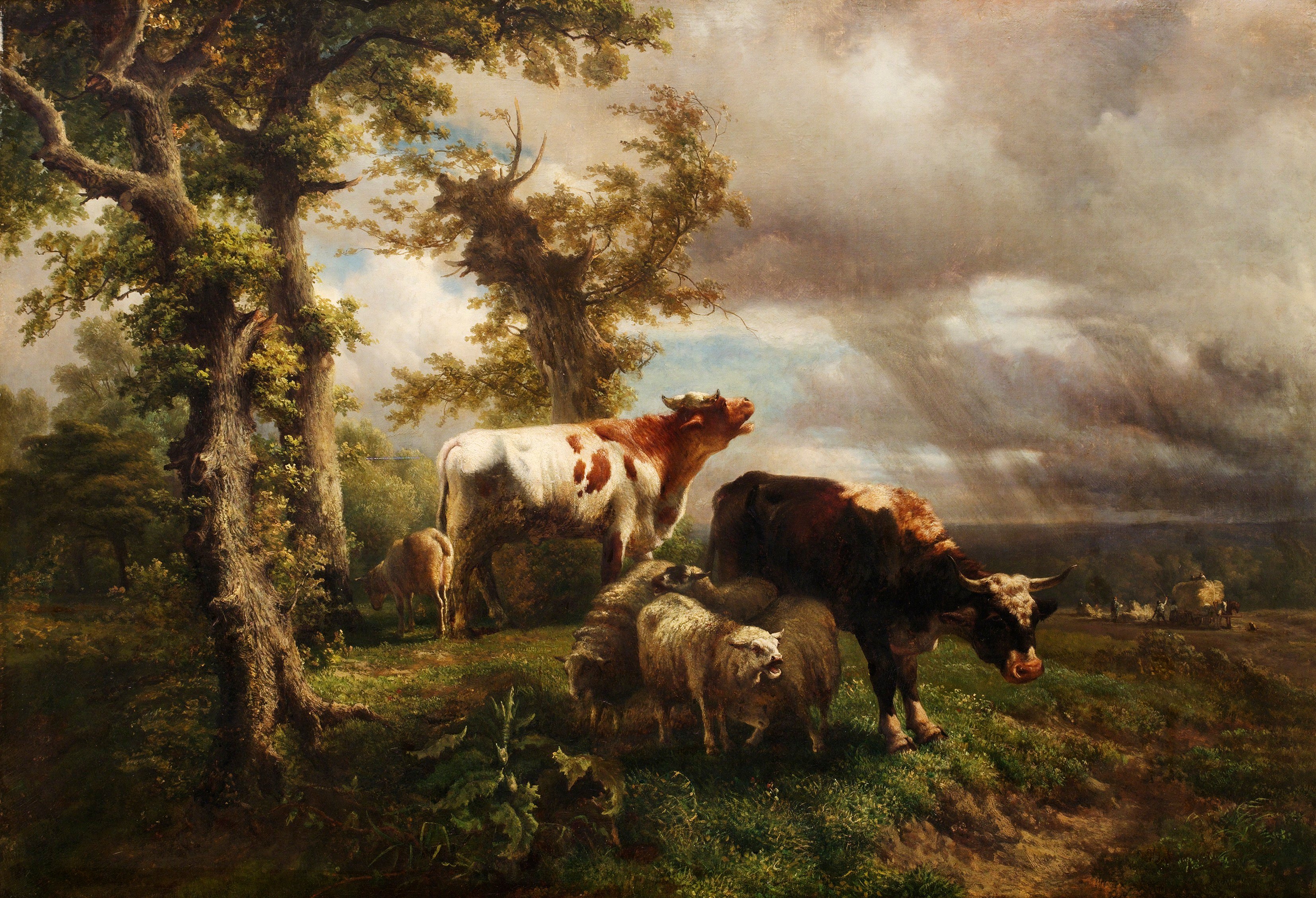 Ildephonse Stocquart Attributed to, Landscape with cattle. - Bukowskis