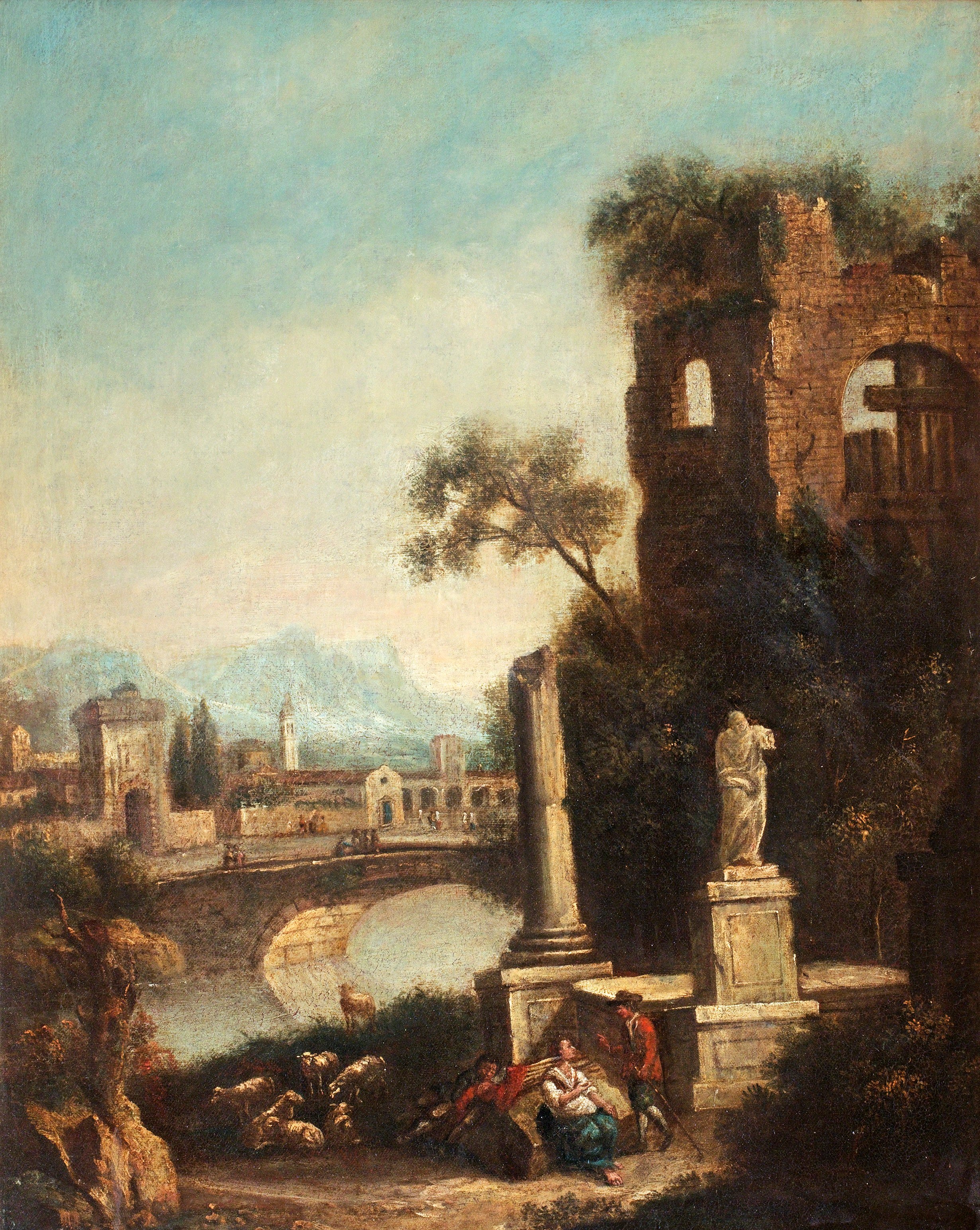Giovanni Battista Cimaroli Circle of, Landscape with ruins and figure ...